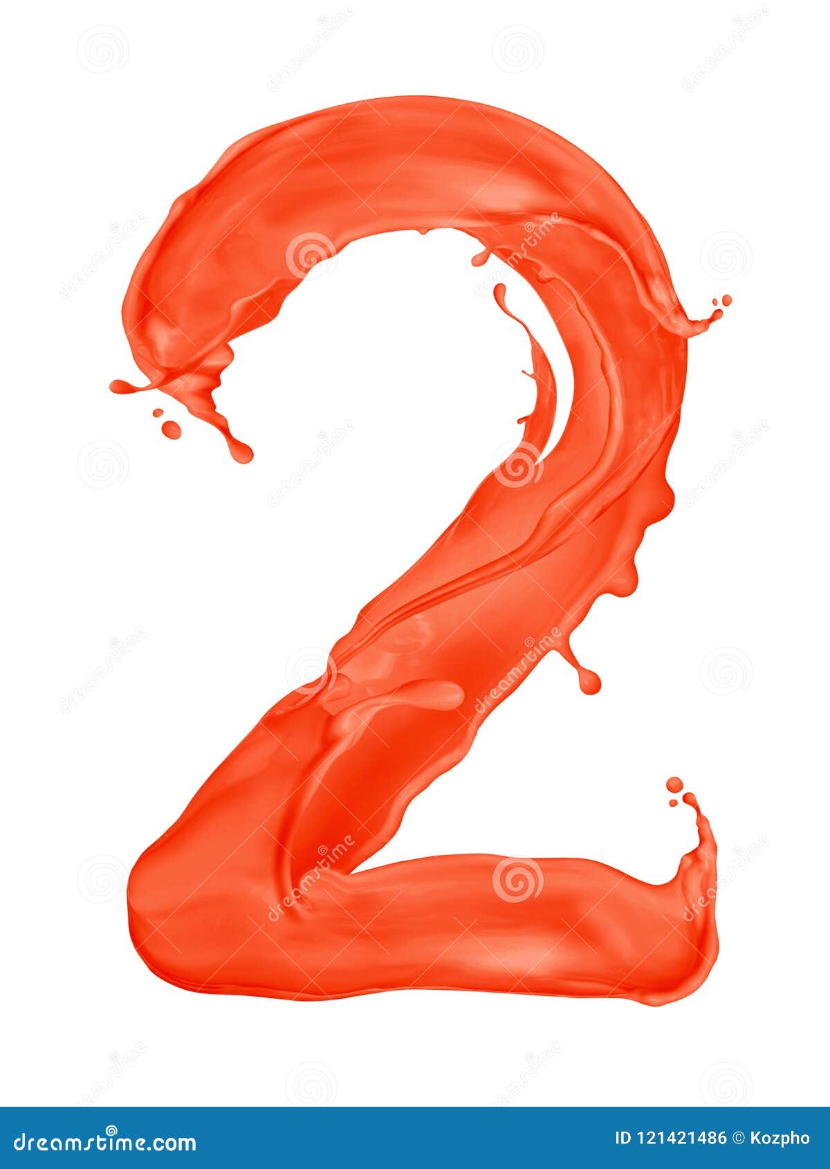 Number 2 Made from Splashes of Red Paint on White Background Stock ...