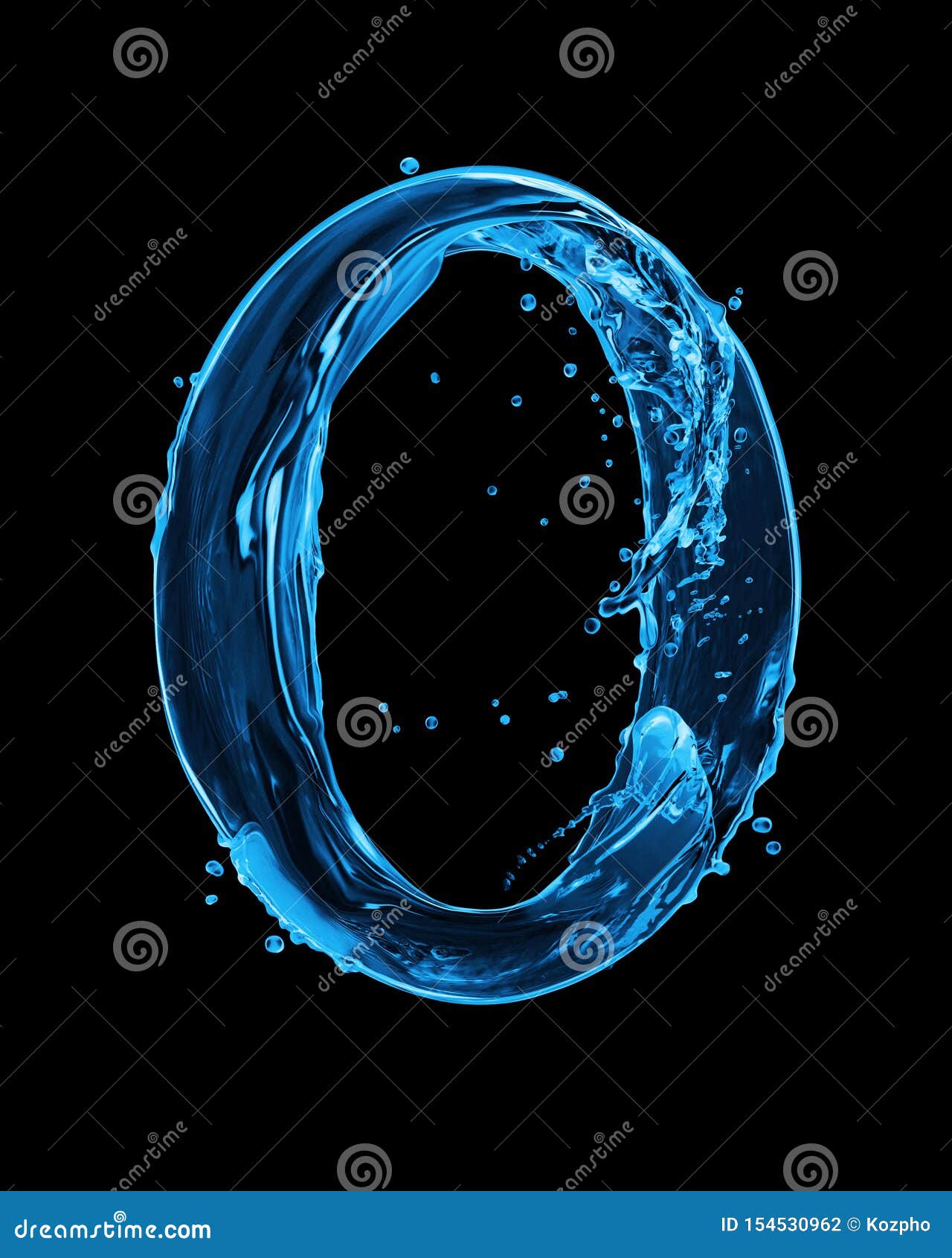 Number 0 Made with a Splashes of Water on Black Background Stock ...