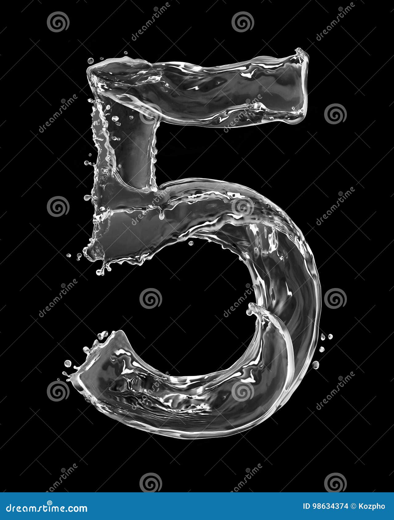 Number 5 Made with a Splashes of Water Isolated on Black Stock Photo ...