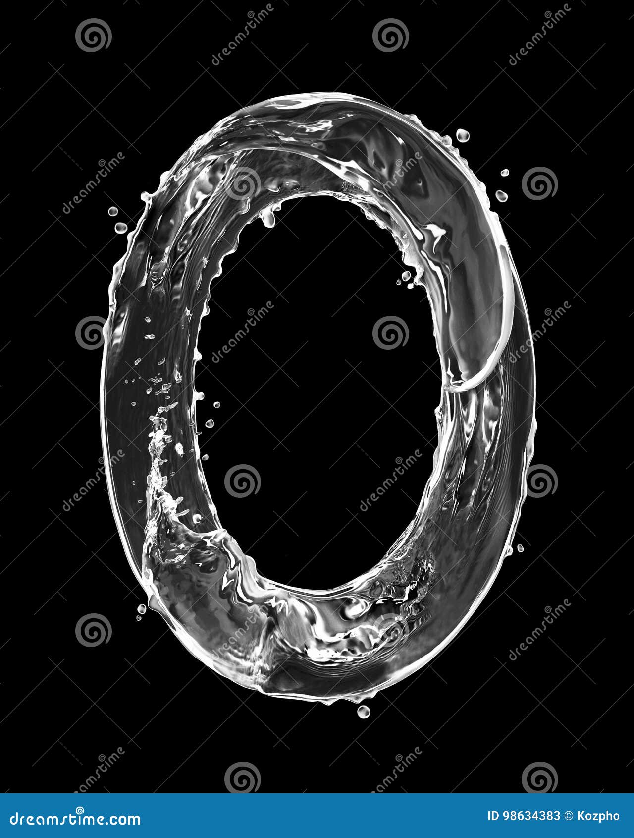 Number 0 Made with a Splashes of Water Isolated on Black Stock Image ...