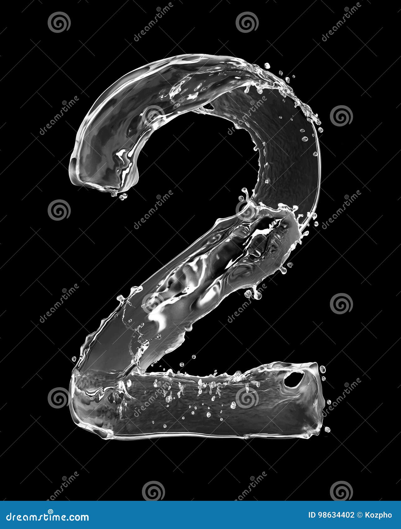 Number 2 Made with a Splashes of Water Isolated on Black Stock Photo ...