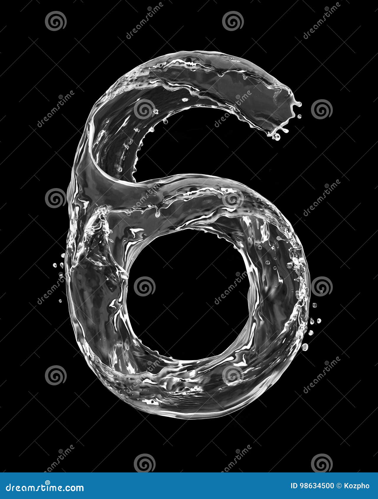 Number 6 Made with a Splashes of Water Isolated on Black Stock Photo ...