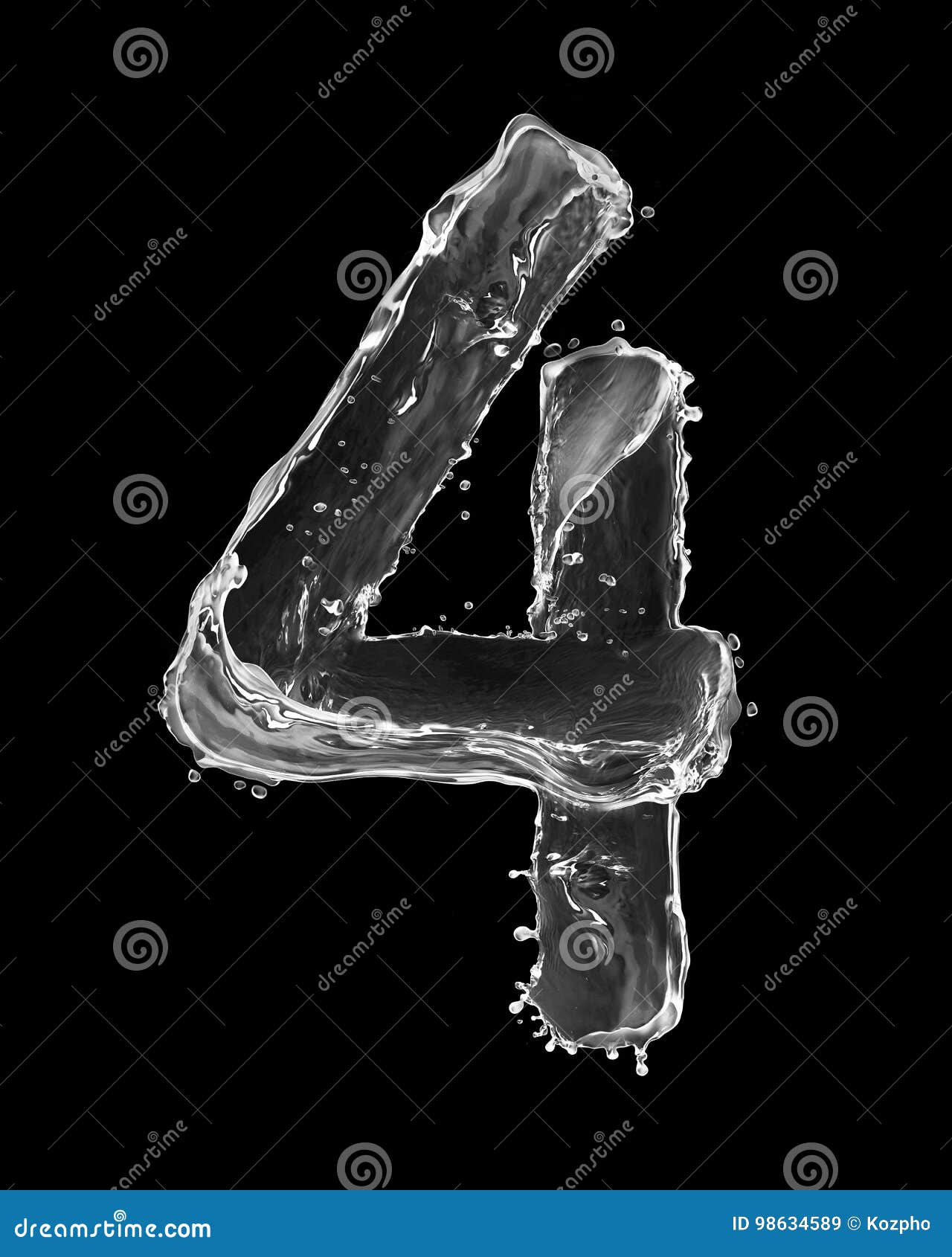 Number 4 Made with a Splashes of Water Isolated on Black Stock Image ...