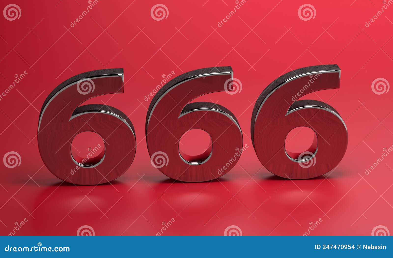 Number 666 Made of Steel on a Red Background. 3D Render Stock ...