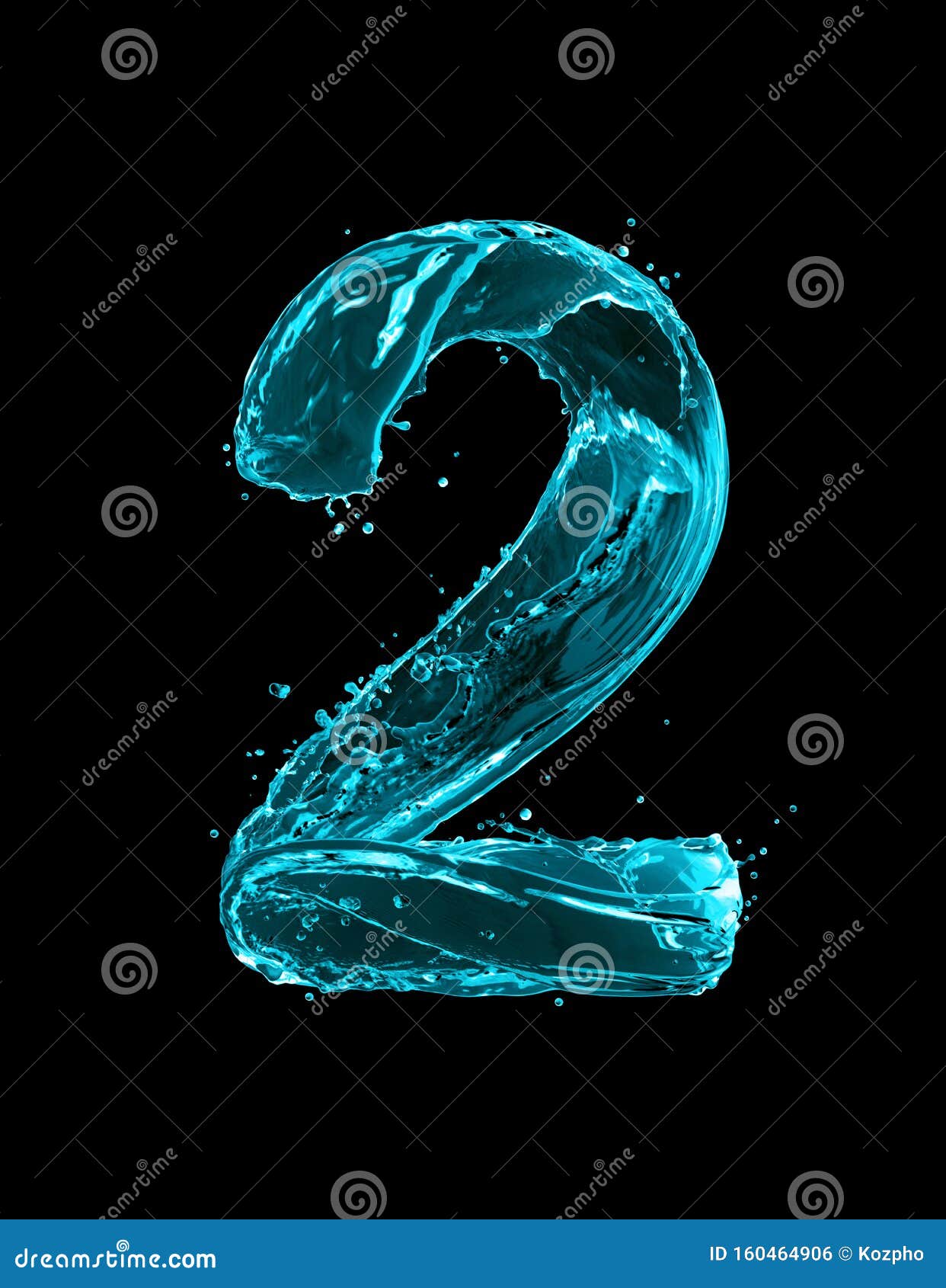 Number 2 Made of Turquoise Splashes of Water on Black Background Stock ...