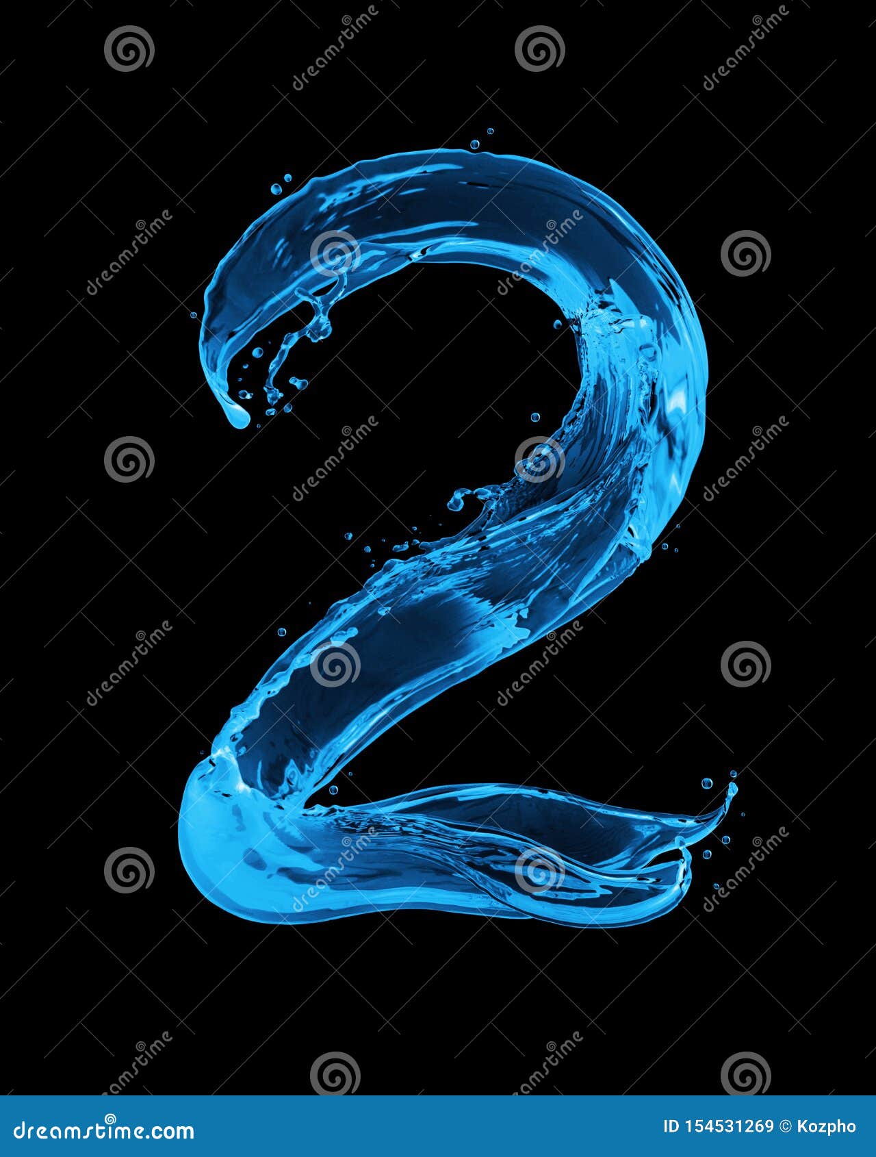 Number 2 Made with Water Splashes on a Black Background Stock ...