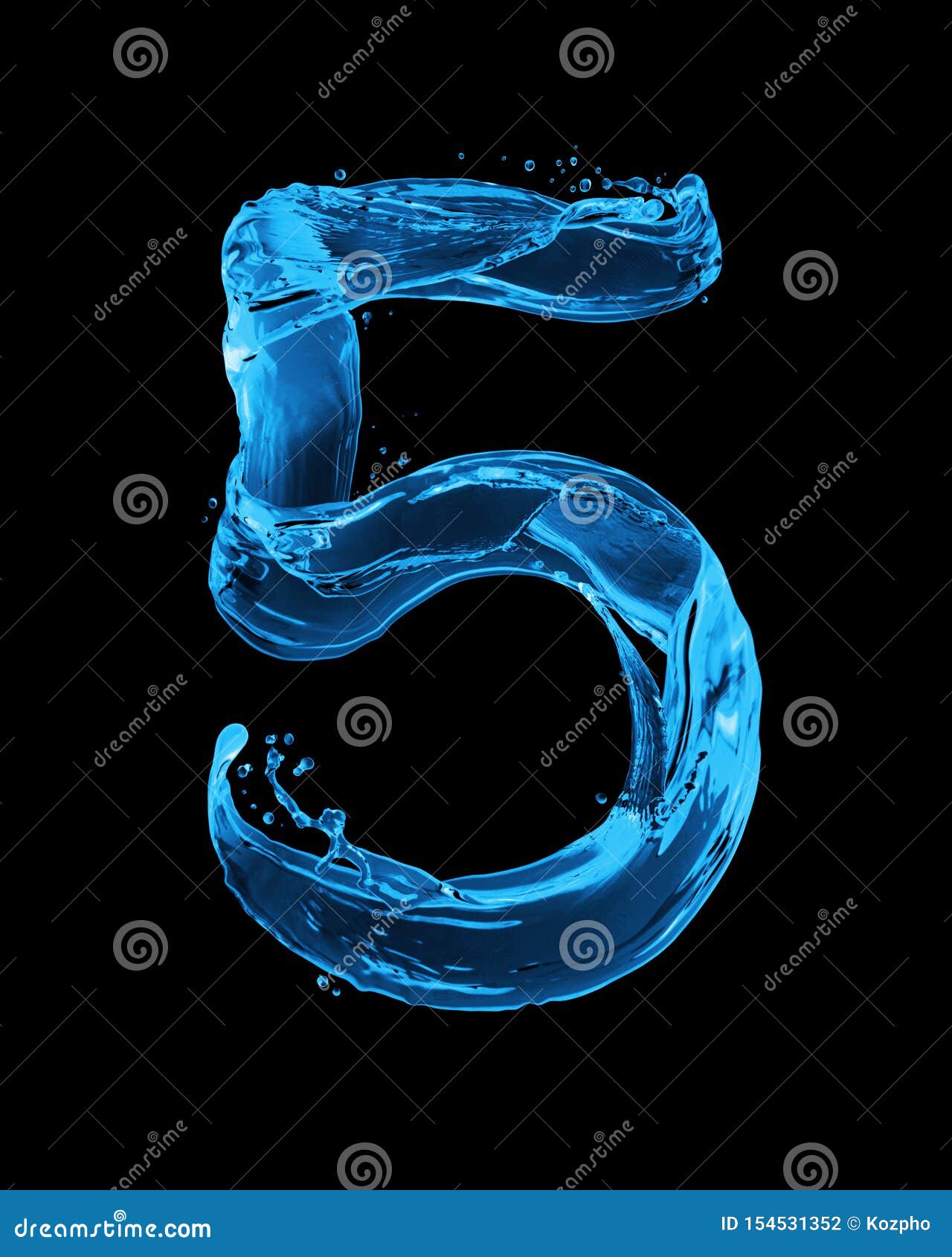 Number 5 Made with Water Splashes on a Black Background Stock ...