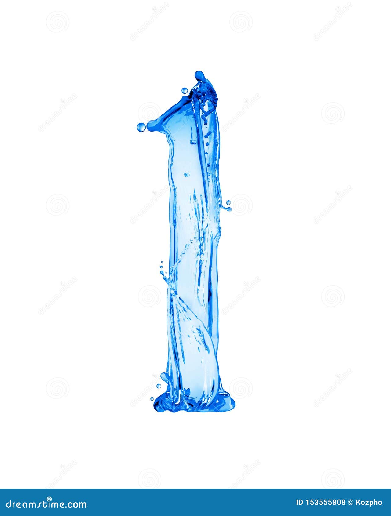 Number 1 Made with Water Splashes, Isolated on a White Background Stock ...
