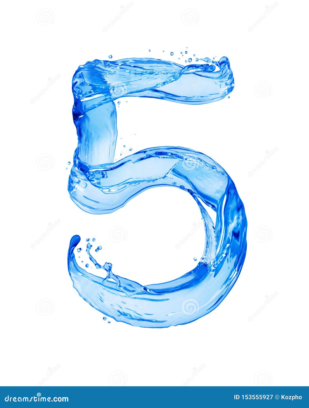 Number 5 Made with Water Splashes, Isolated on a White Background Stock ...