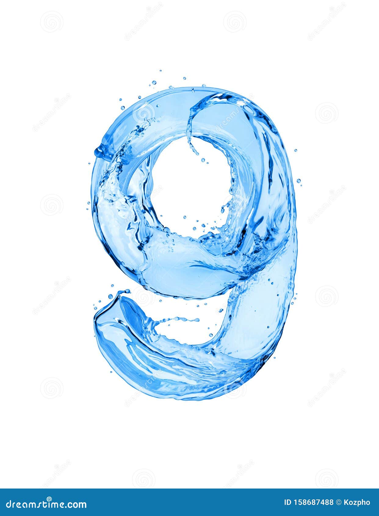 Number 9 Made of Water Splashes, Isolated on a White Background Stock ...