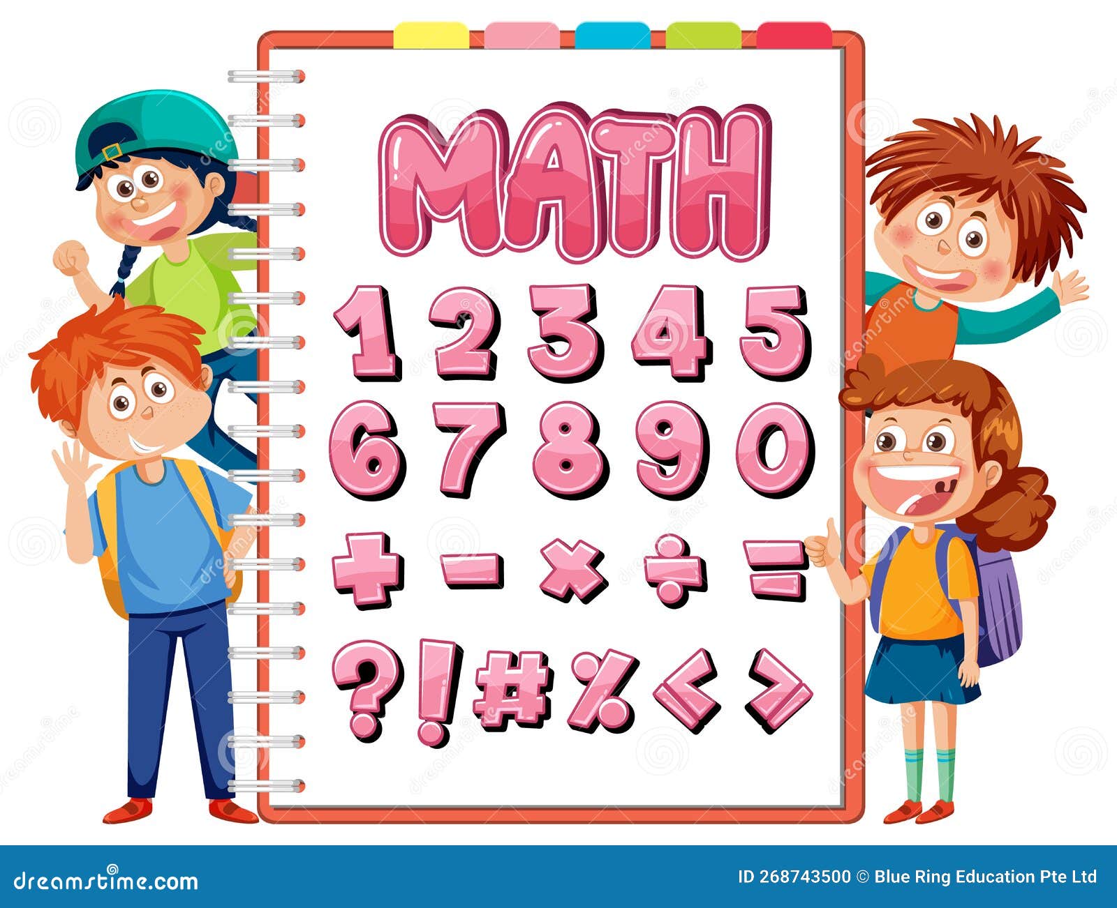 Number and Math Equation on Note Paper Icon with Kids Character Stock ...
