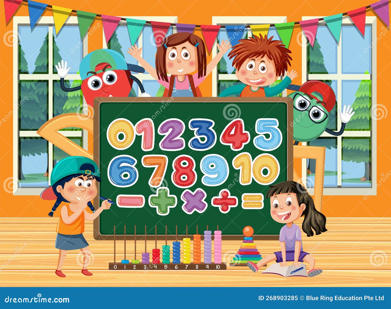 Number and Math Equation on Whiteboard with Student in Classroom Stock ...