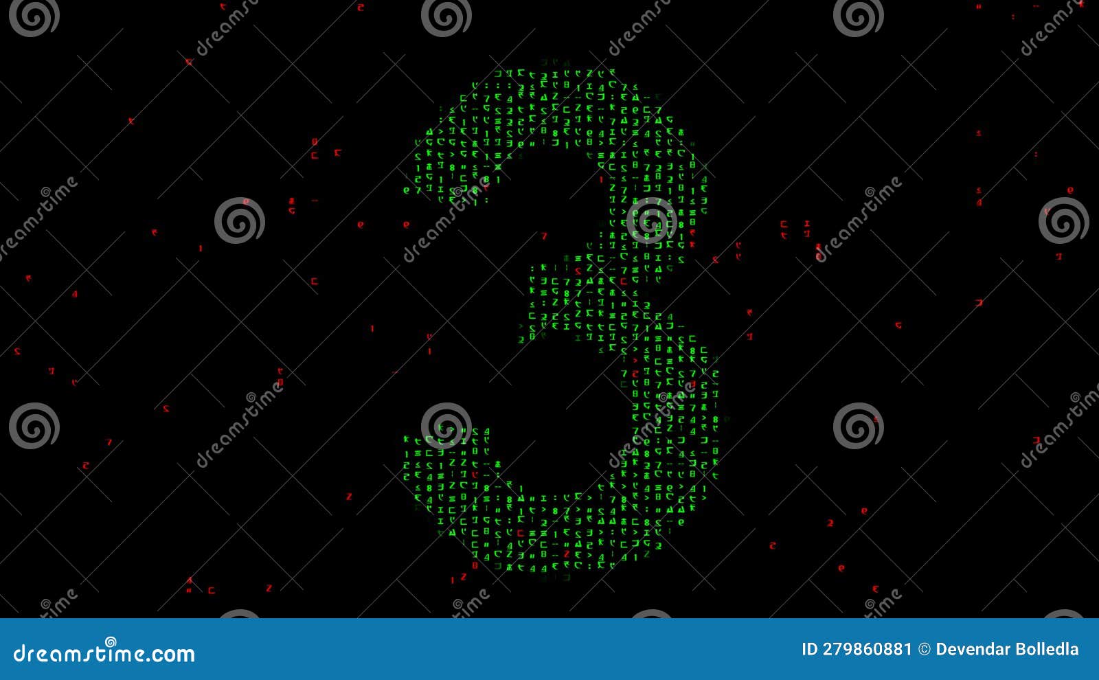 Number 3 with Matrix Code on Plain Black Background Stock Video - Video ...