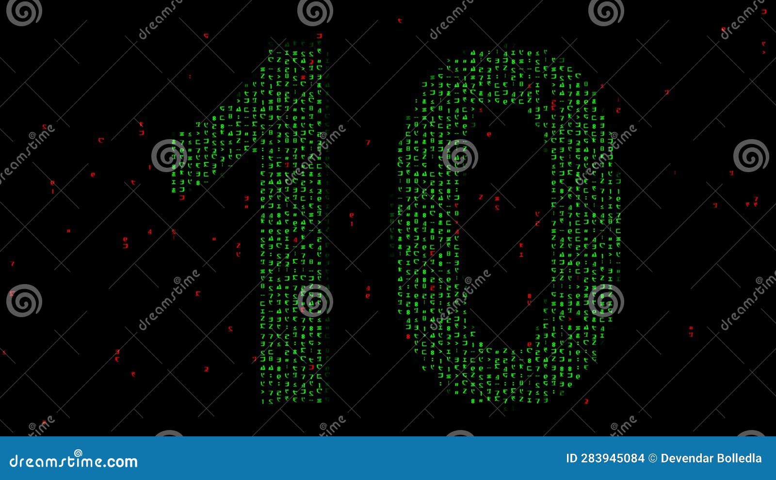 Number 10 with Matrix Code on Plain Black Background Stock Footage ...