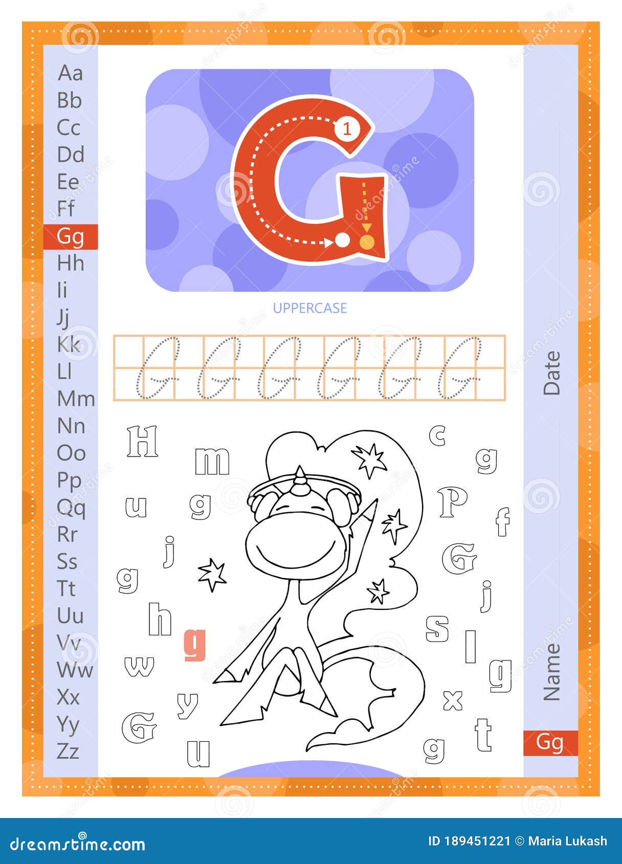 Letter G and Funny Cartoon Hand Drawn Unicorn. Alphabet a-z. Coloring ...