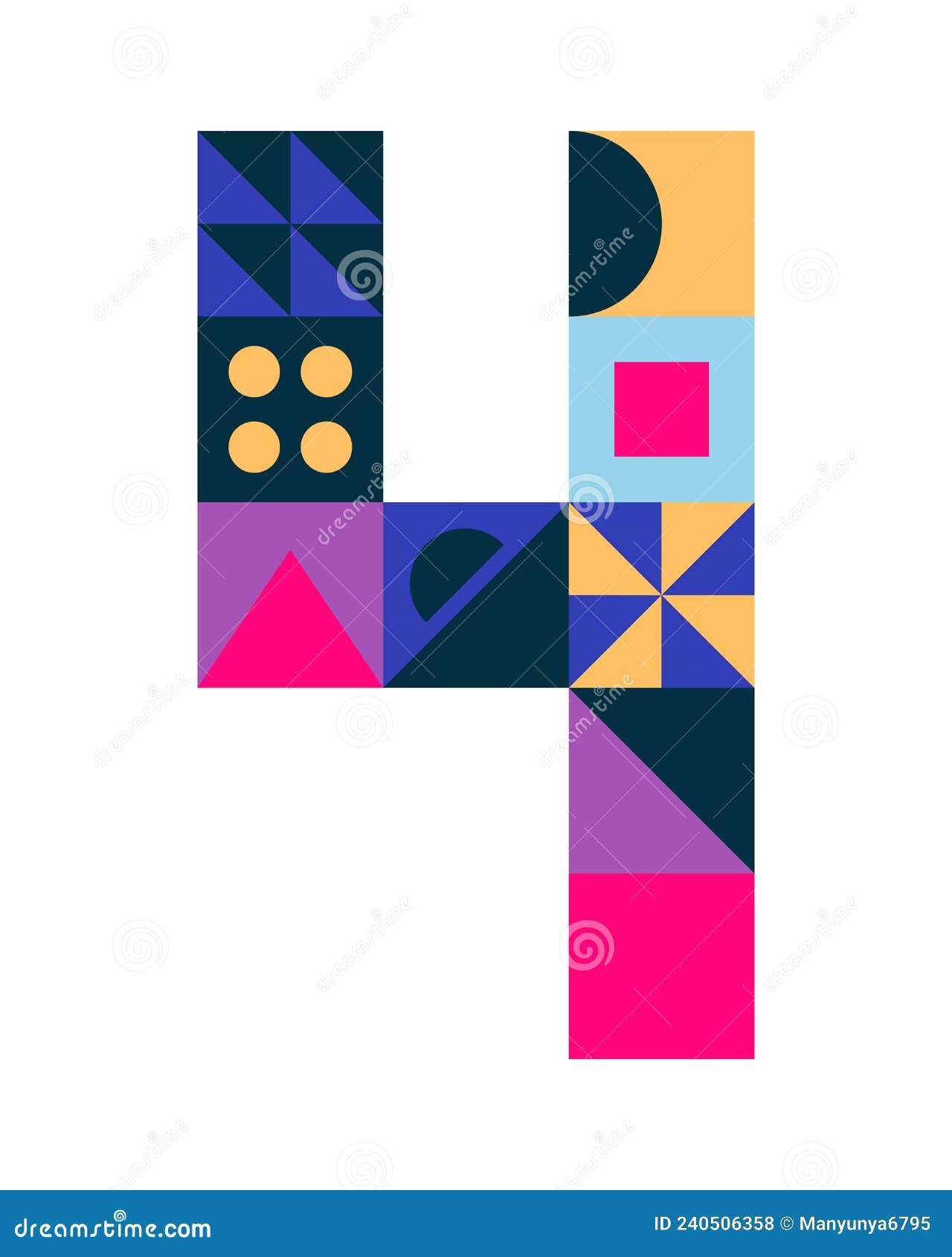 Number 4 from Multicolored Geometric Shapes, Cubes Isolated on White ... Number 4 from Multicolored Geometric Shapes, Cubes Isolated on White ...
