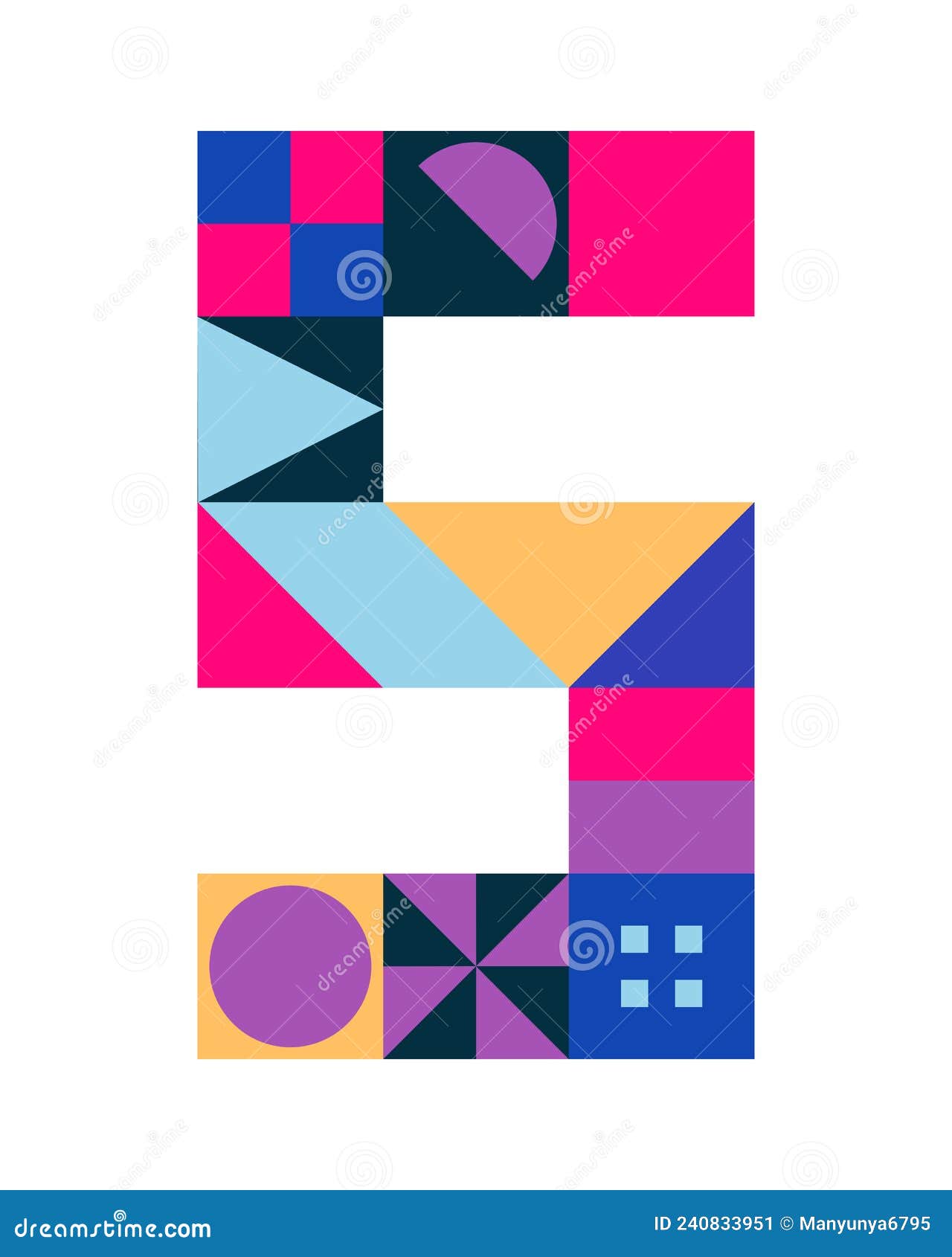 Number 5 from Multicolored Geometric Shapes, Cubes Isolated on White ... Number 5 from Multicolored Geometric Shapes, Cubes Isolated on White ...