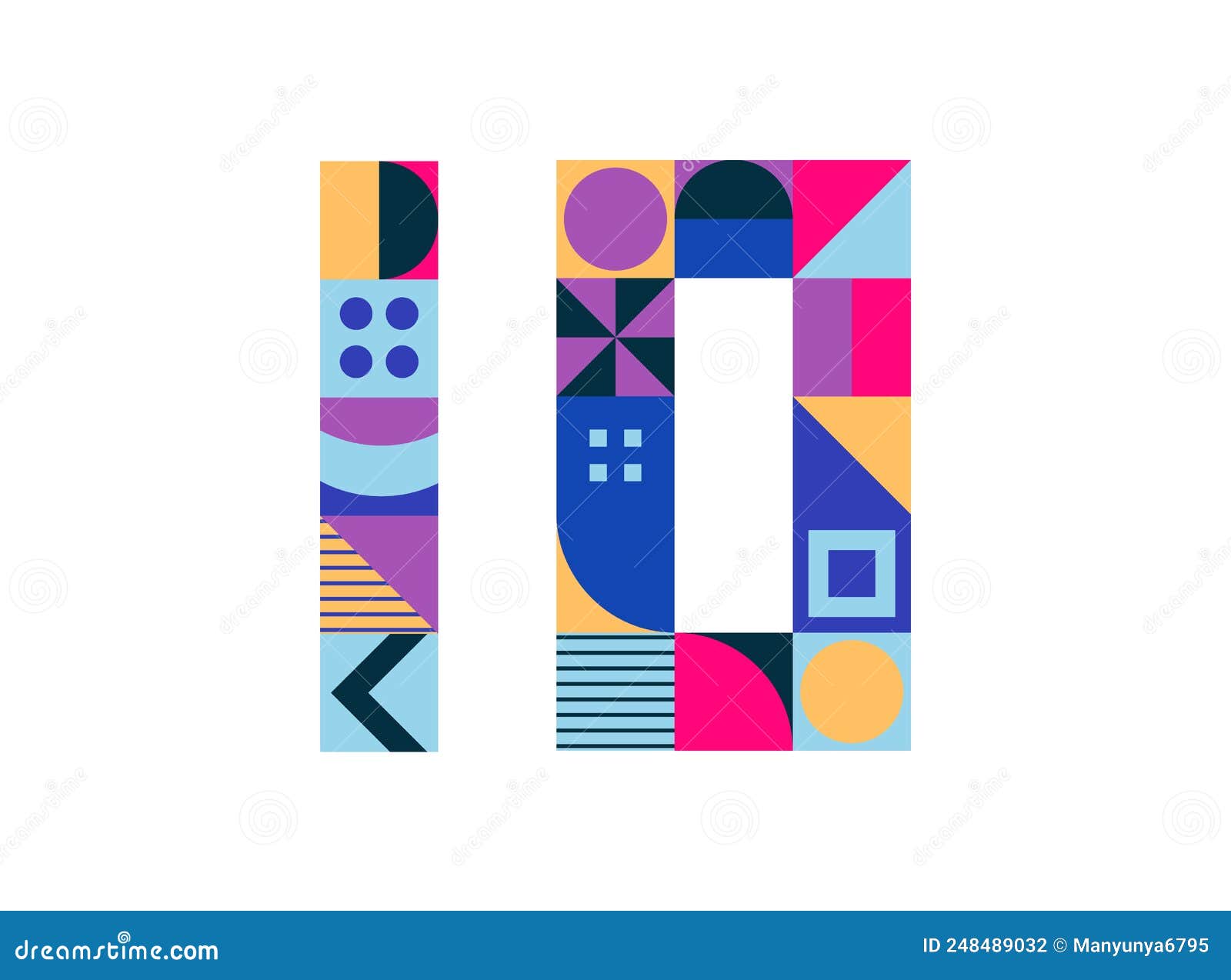 Number 10 from Multicolored Geometric Shapes, Cubes Isolated on White ... Number 10 from Multicolored Geometric Shapes, Cubes Isolated on White ...