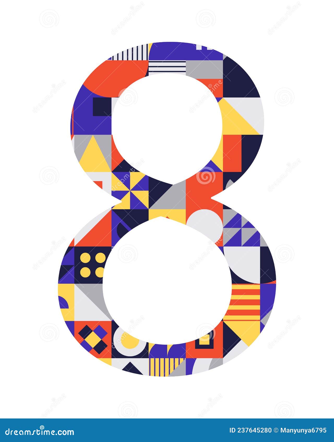 Number 8 from Multicolored Geometric Shapes Isolated on White. Neo Geo ... Number 8 from Multicolored Geometric Shapes Isolated on White. Neo Geo ...