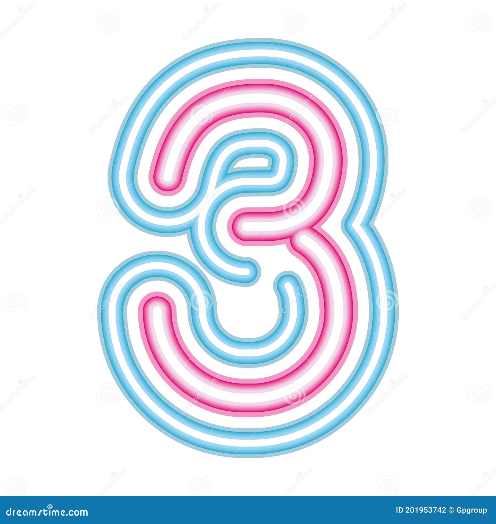 Number 3 Neon Font Pink and Blue on White Background Stock Vector ...