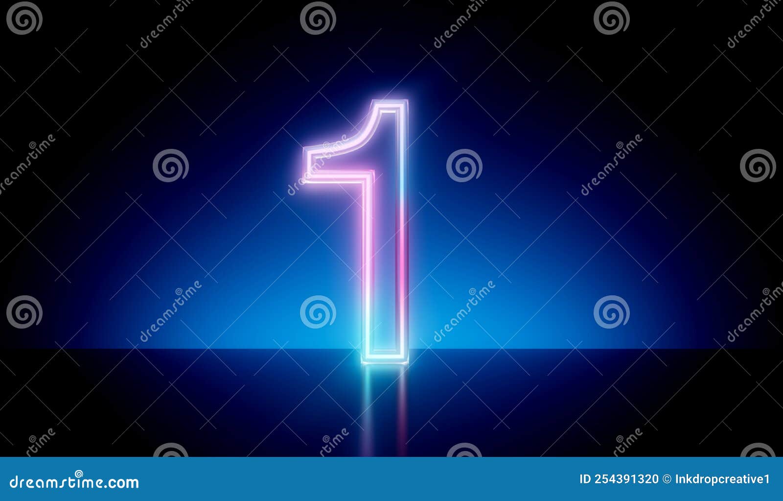 Number 1 Neon Glowing Futuristic Tube Light. 3D Rendering Stock ...