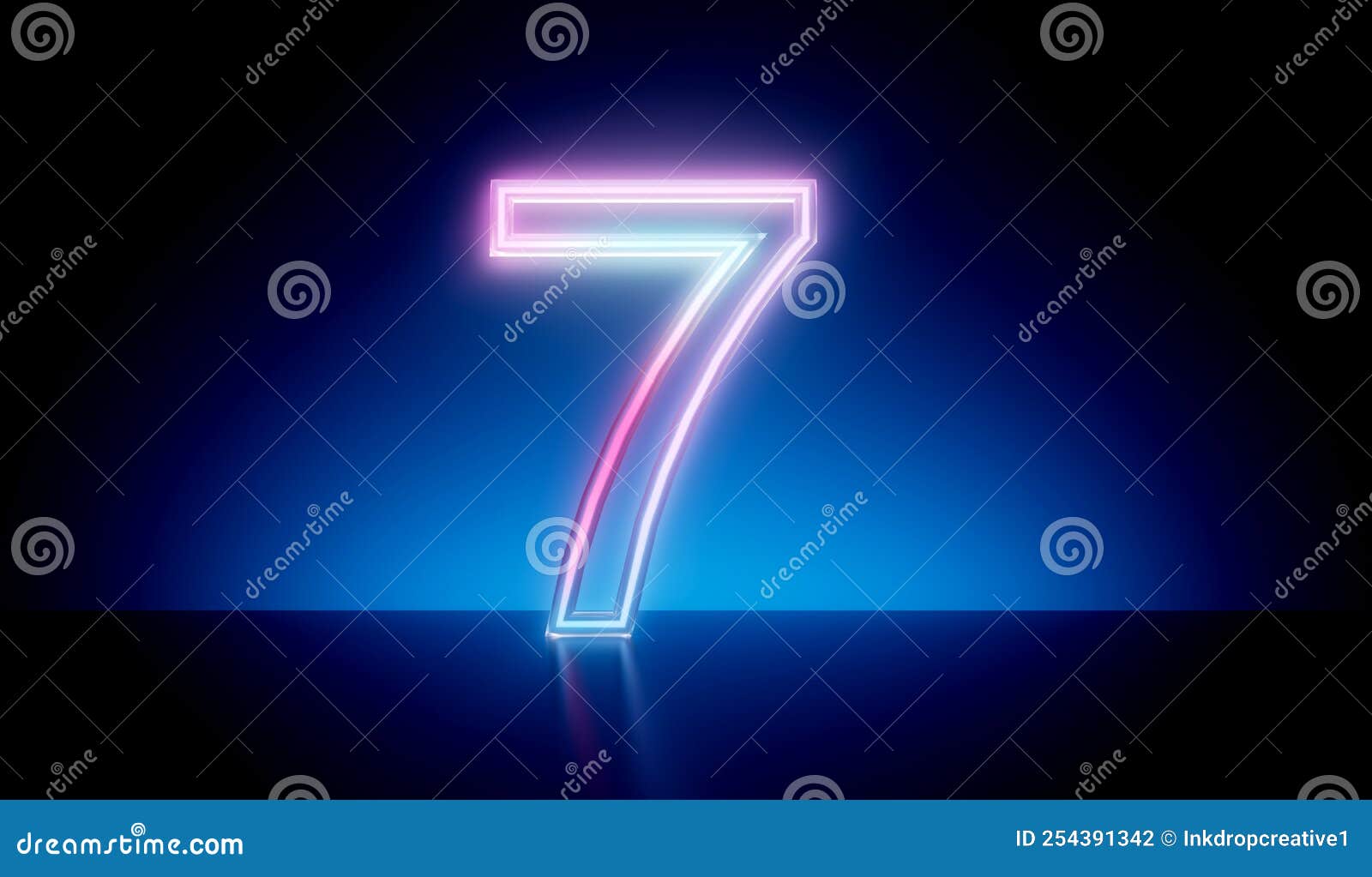 Number 7 Neon Glowing Futuristic Tube Light. 3D Rendering Stock ...