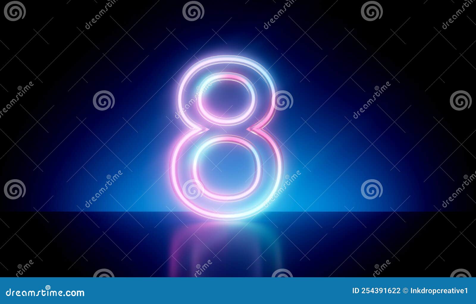 Number 8 Neon Glowing Futuristic Tube Light. 3D Rendering Stock ...