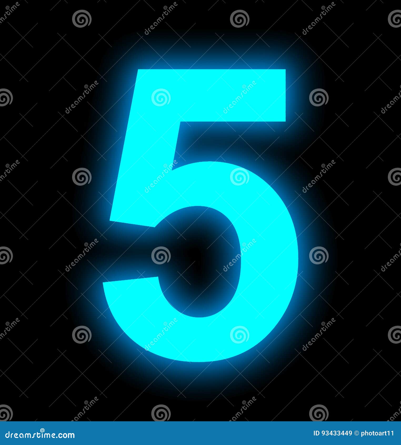 Number 5 Neon Light Full Isolated on Black Stock Illustration ...