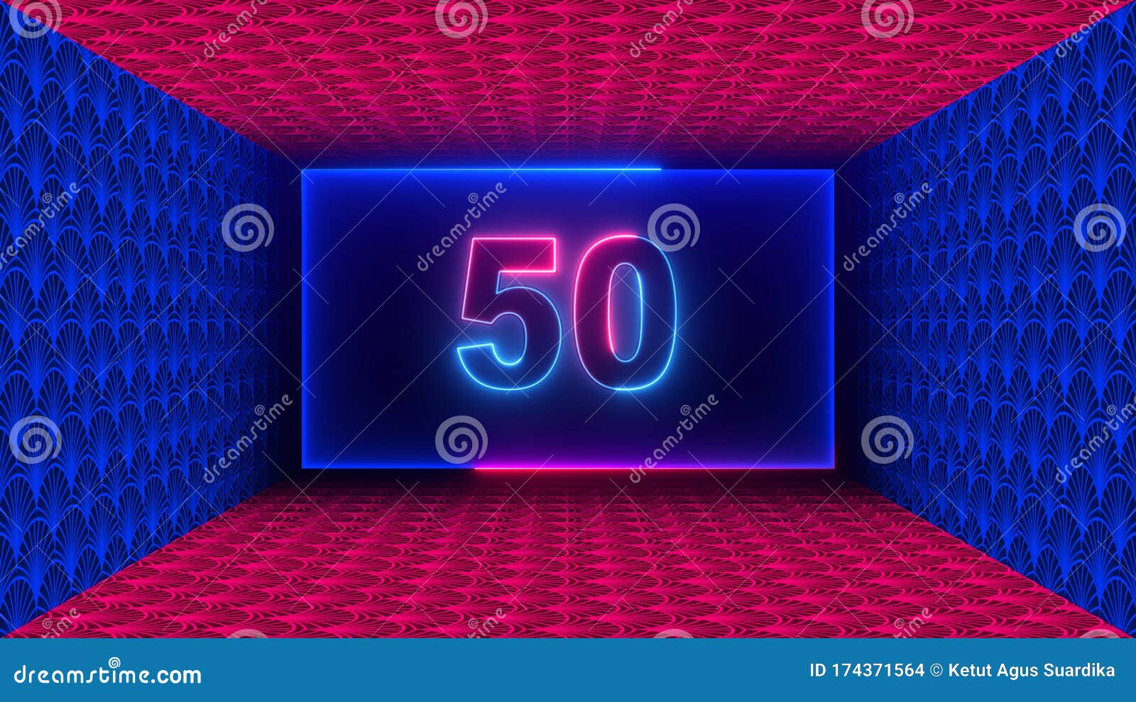 Number 50 Neon Light in the Middle Rectangle Shape Inside Artistic ...