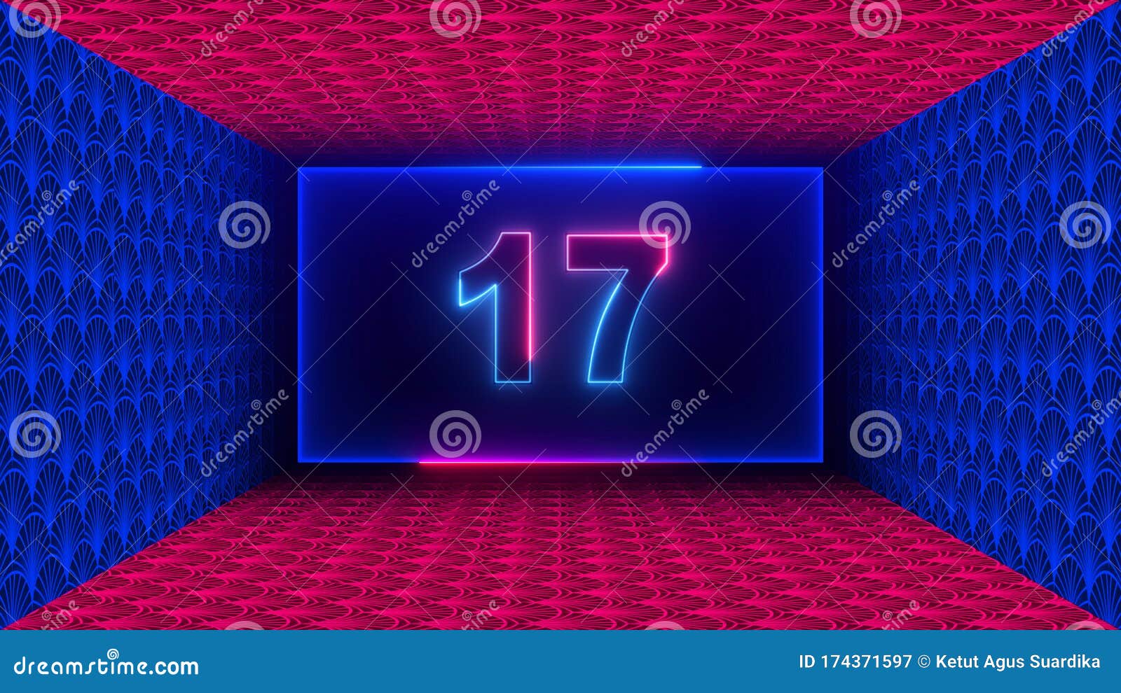 Number 17 Neon Light in the Middle Rectangle Shape Inside Artistic ...