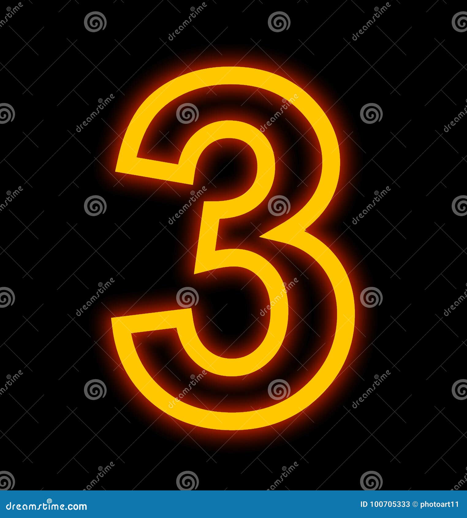 Number 3 Neon Lights Outlined Isolated on Black Stock Illustration ...
