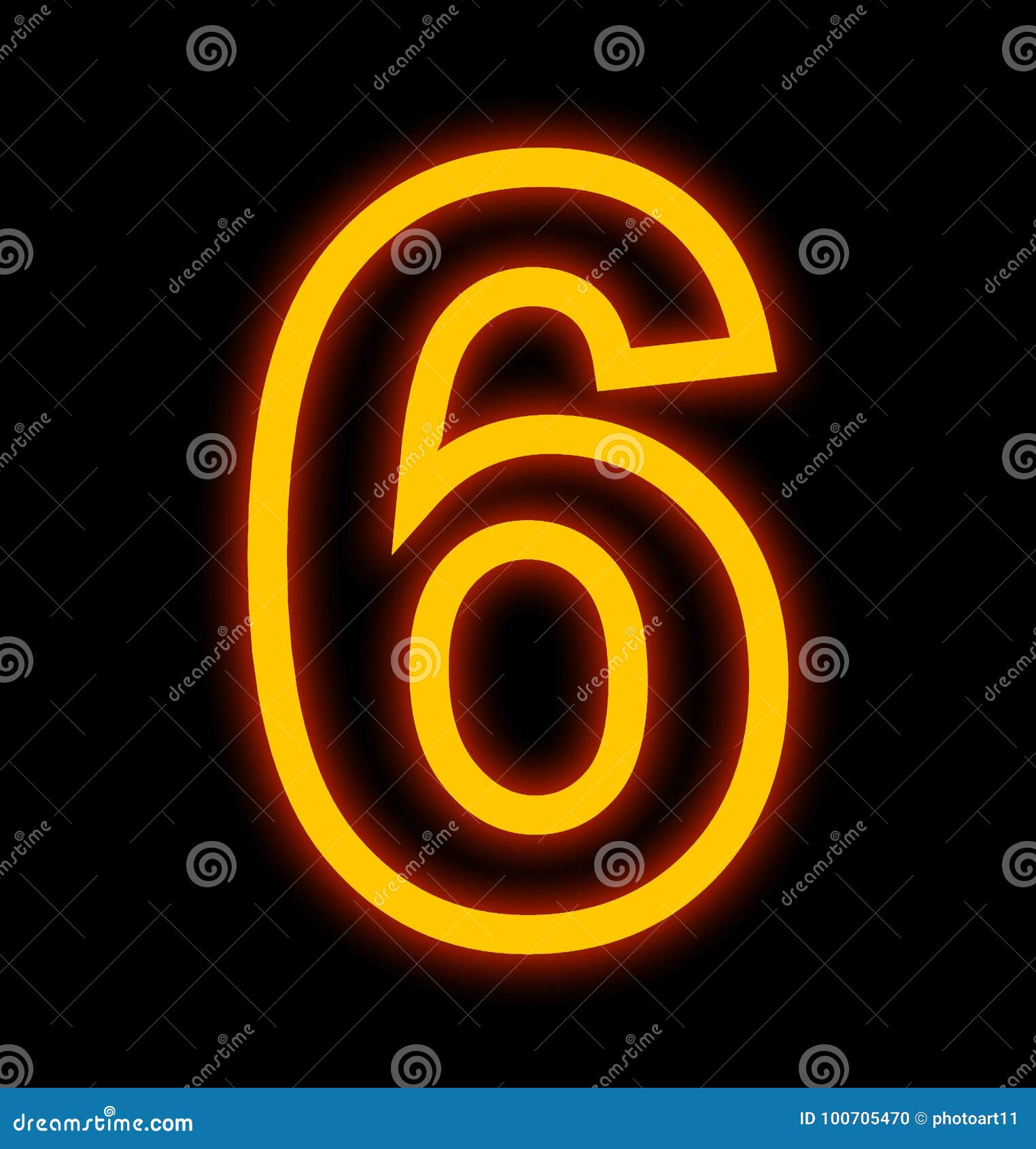 Number 6 Neon Lights Outlined Isolated On Black Stock Illustration ...