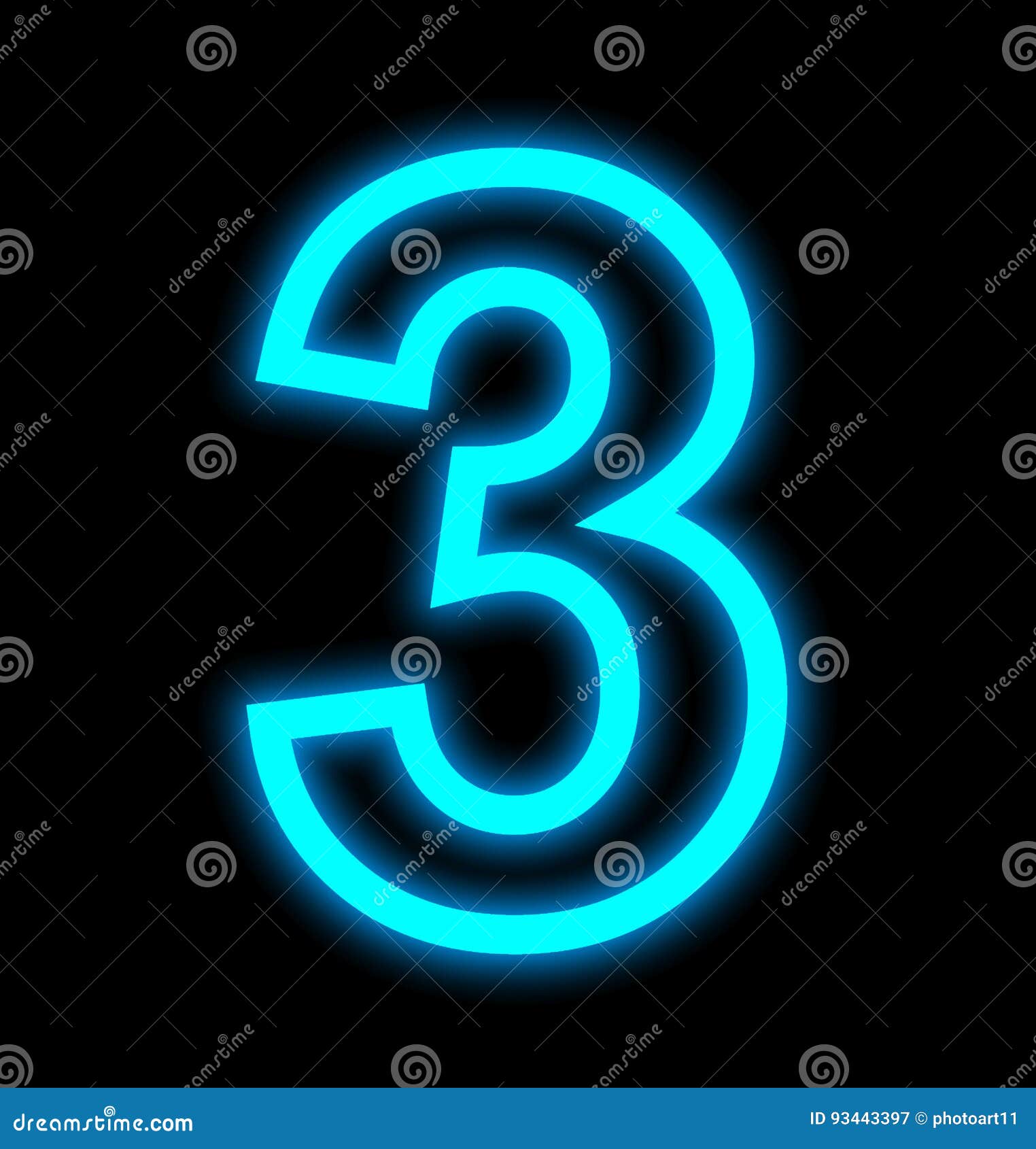 Number 3 Neon Lights Outlined Isolated on Black Stock Illustration ...