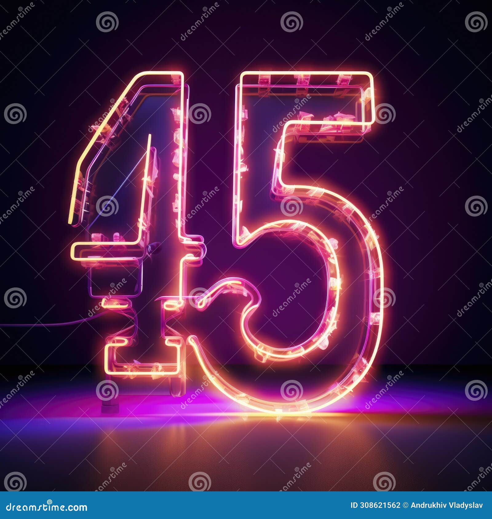 The Number 45. Neon Outline Icon with a Light Effect Stock Illustration ...