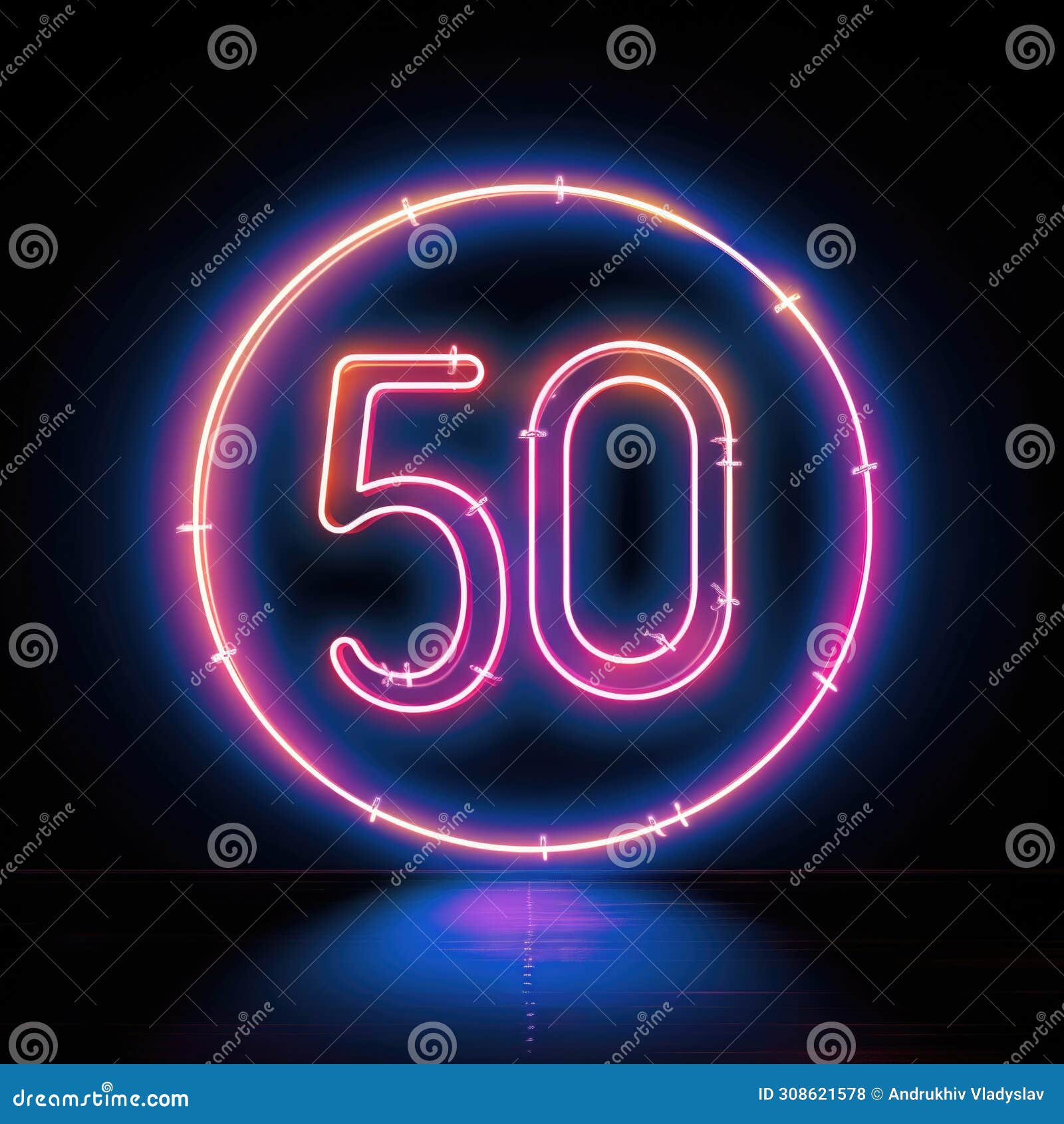 The Number 50. Neon Outline Icon with a Light Effect Stock Illustration ...