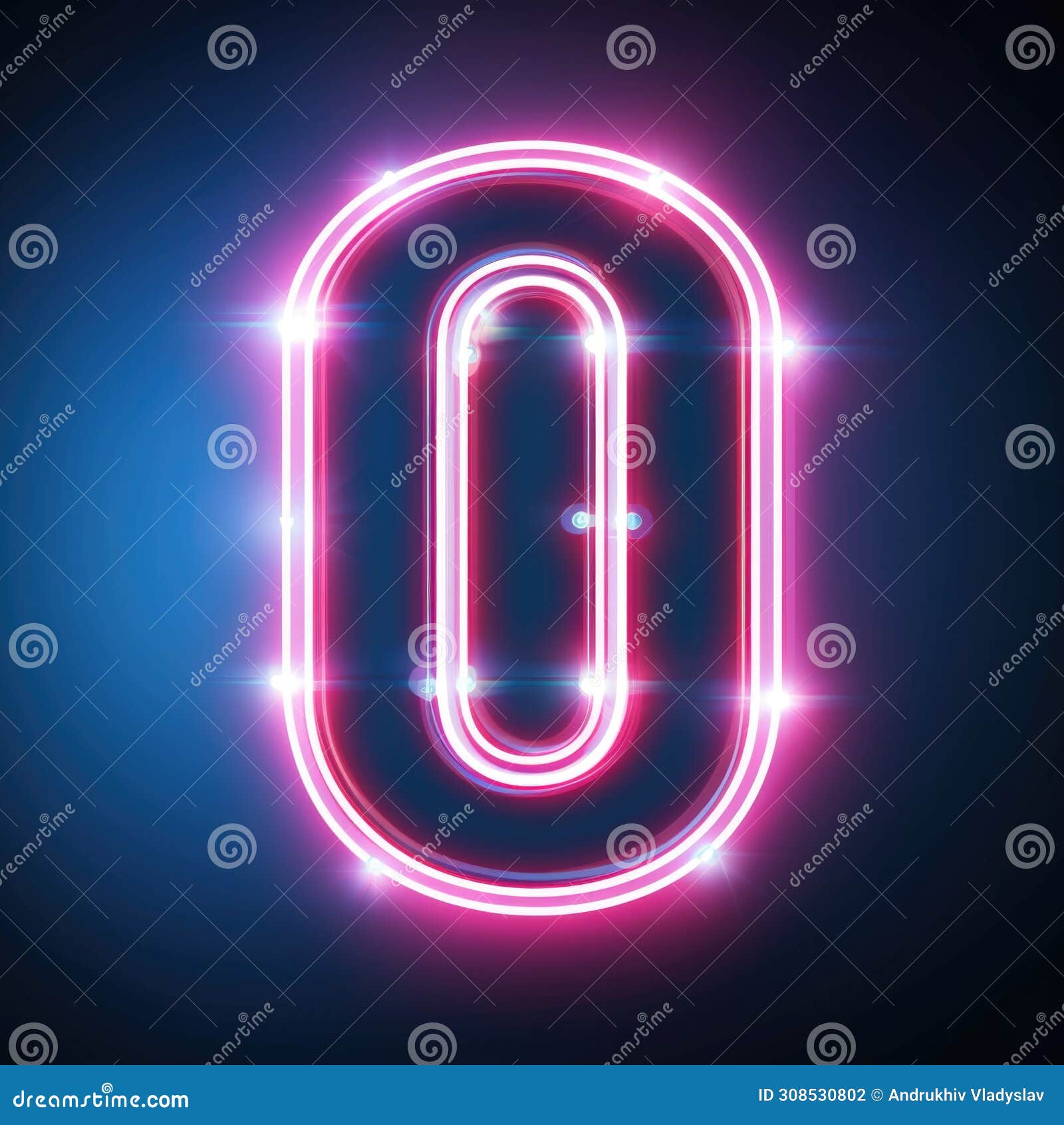 Number 0. Neon Outline Icon with a Light Effect Stock Illustration ...