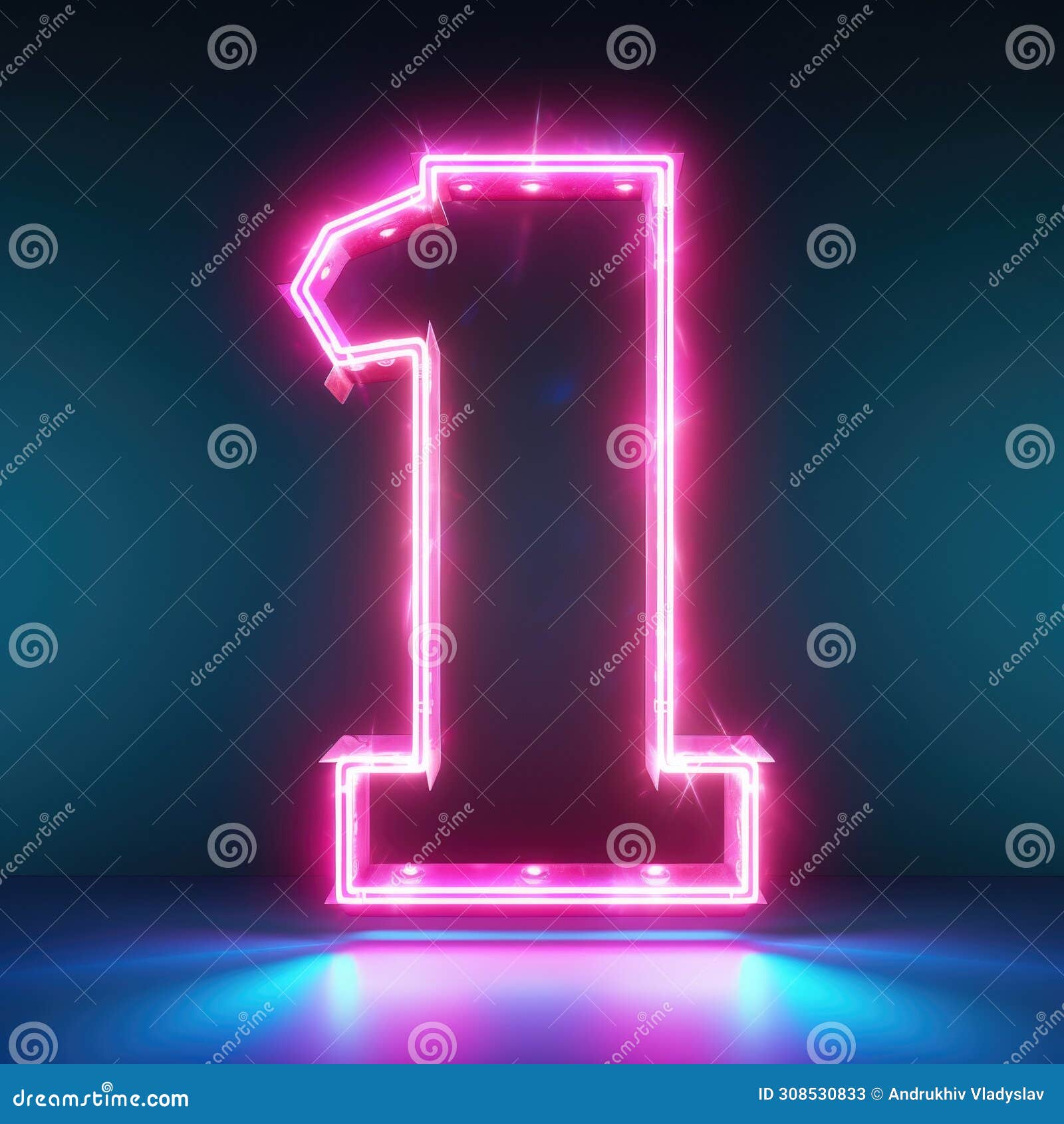 Number 1. Neon Outline Icon with a Light Effect Stock Illustration ...