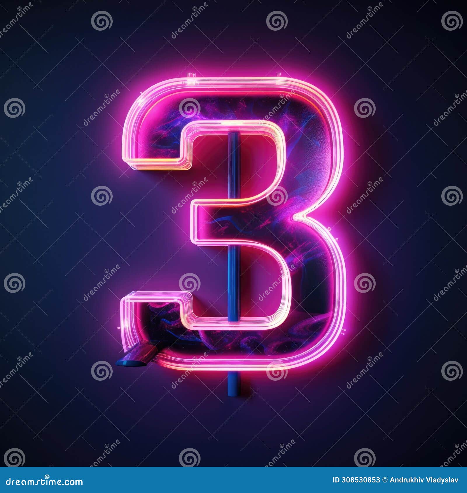 Number 3. Neon Outline Icon With A Light Effect Royalty-Free Stock ...