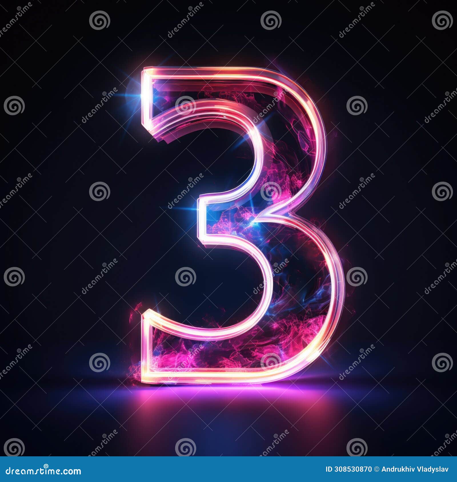 Number 3. Neon Outline Icon with a Light Effect Stock Illustration ...