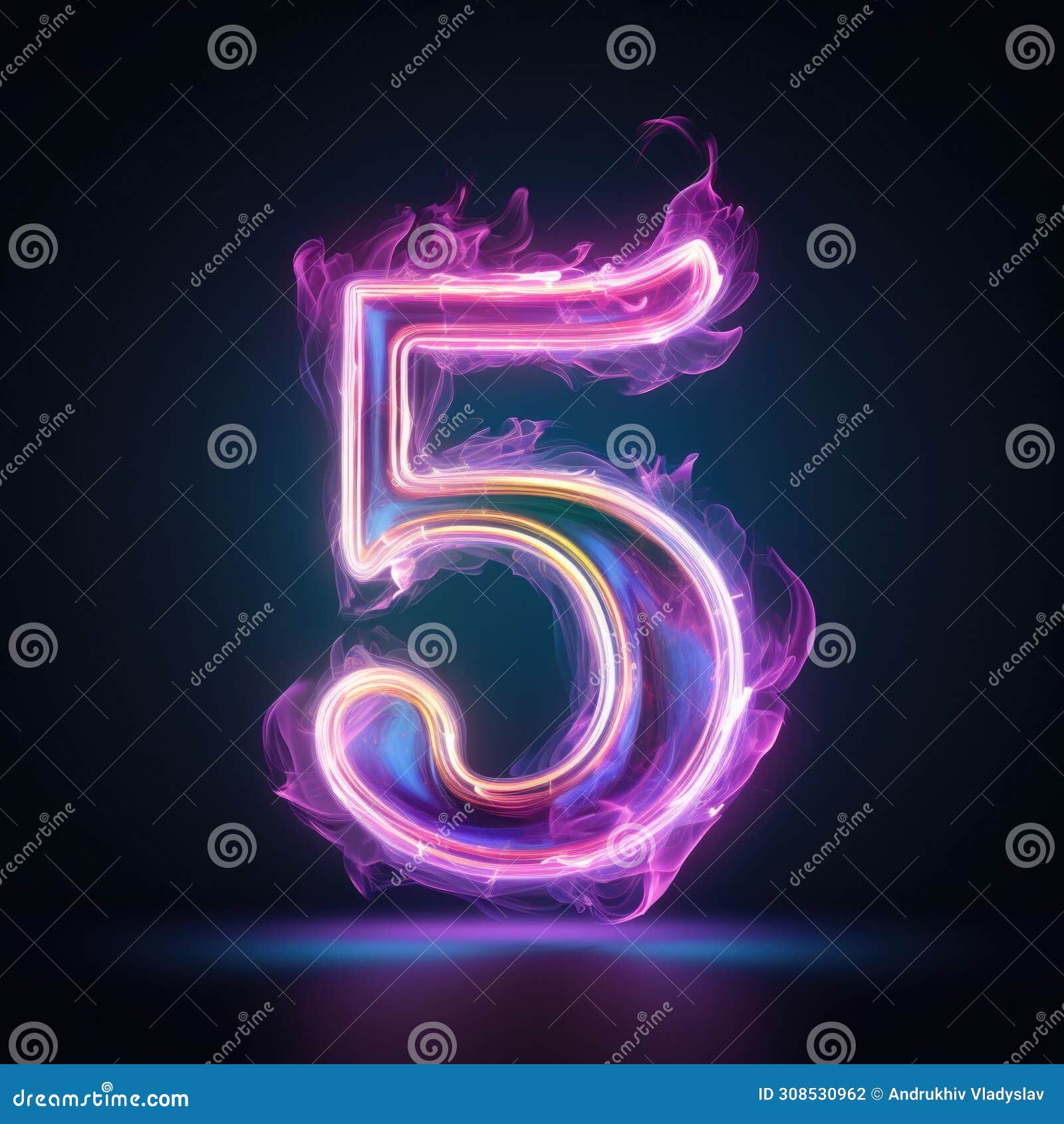 Number 5. Neon Outline Icon with a Light Effect Stock Illustration ...
