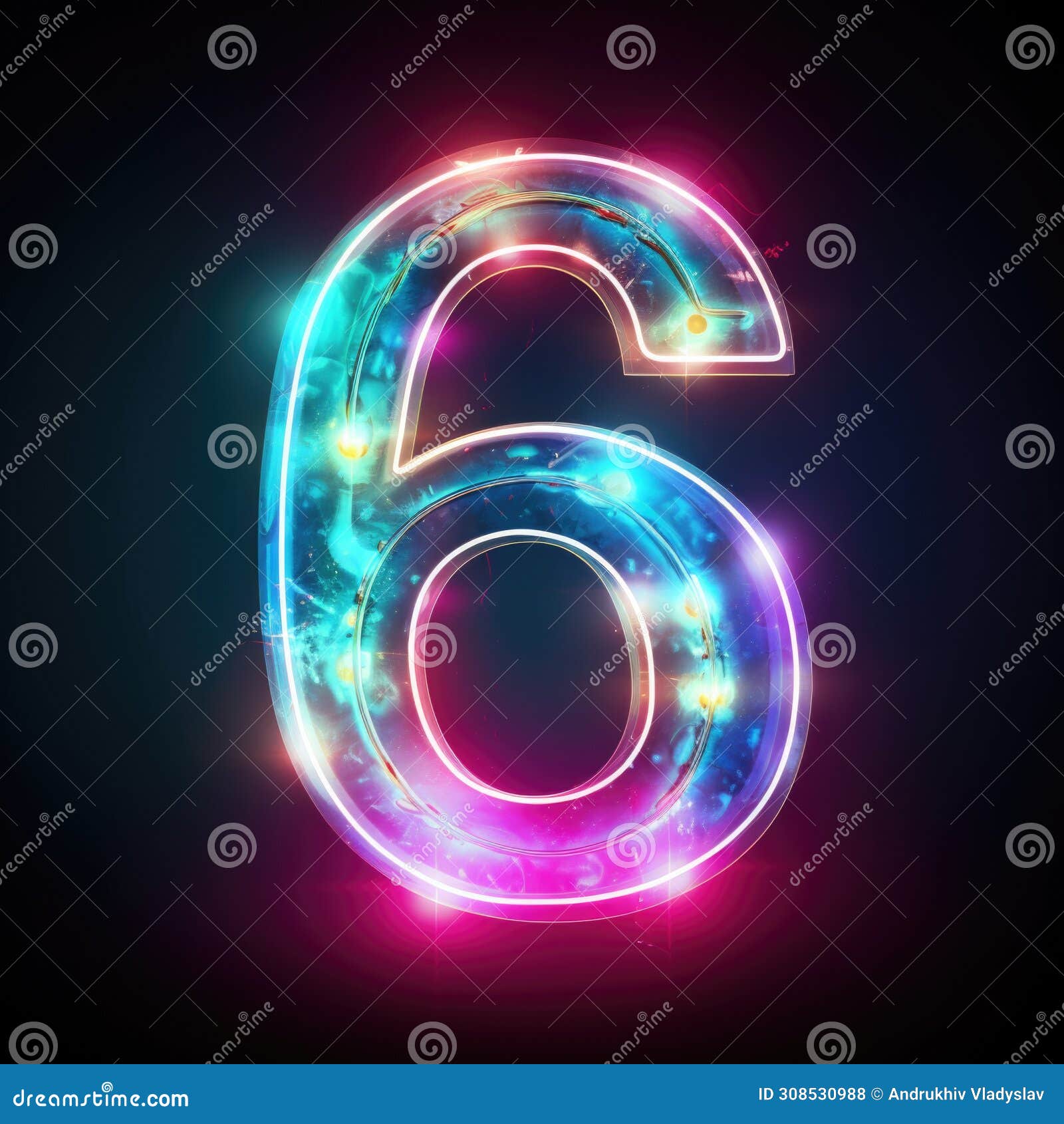 Number 6. Neon Outline Icon with a Light Effect Stock Illustration ...