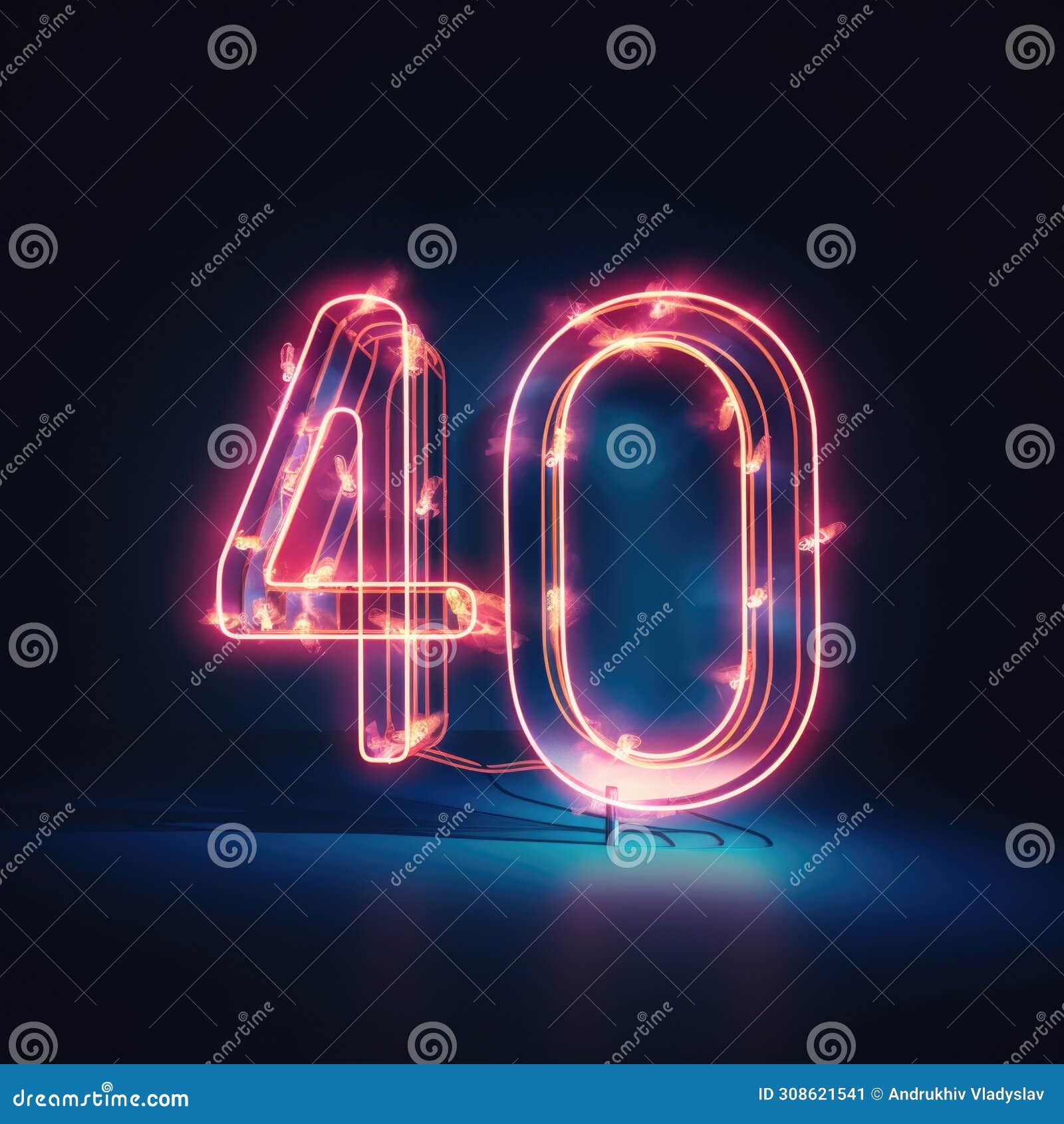 The Number 40. Neon Outline Icon with a Light Effect Stock Illustration ...