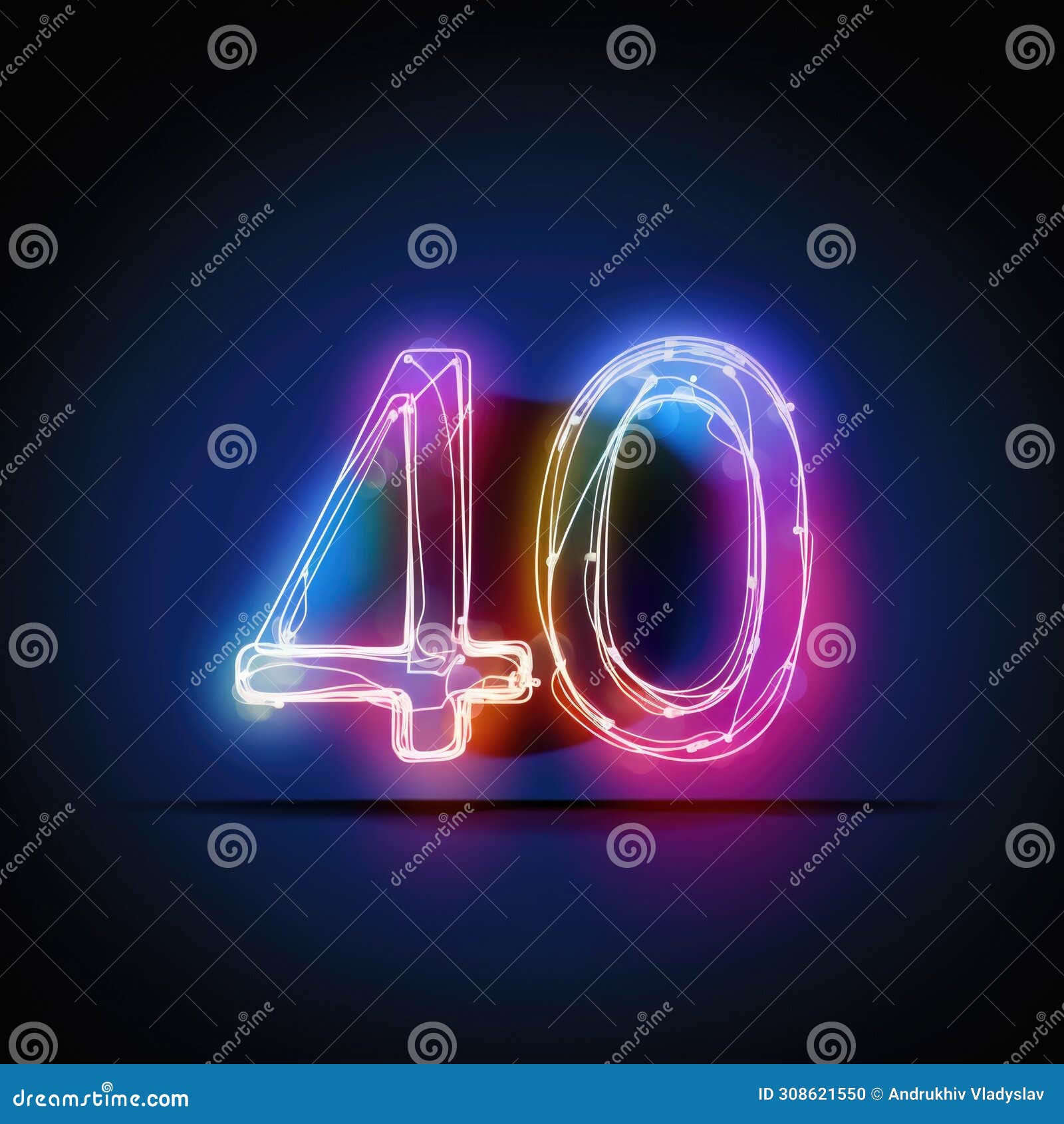 The Number 40. Neon Outline Icon with a Light Effect Stock Illustration ...
