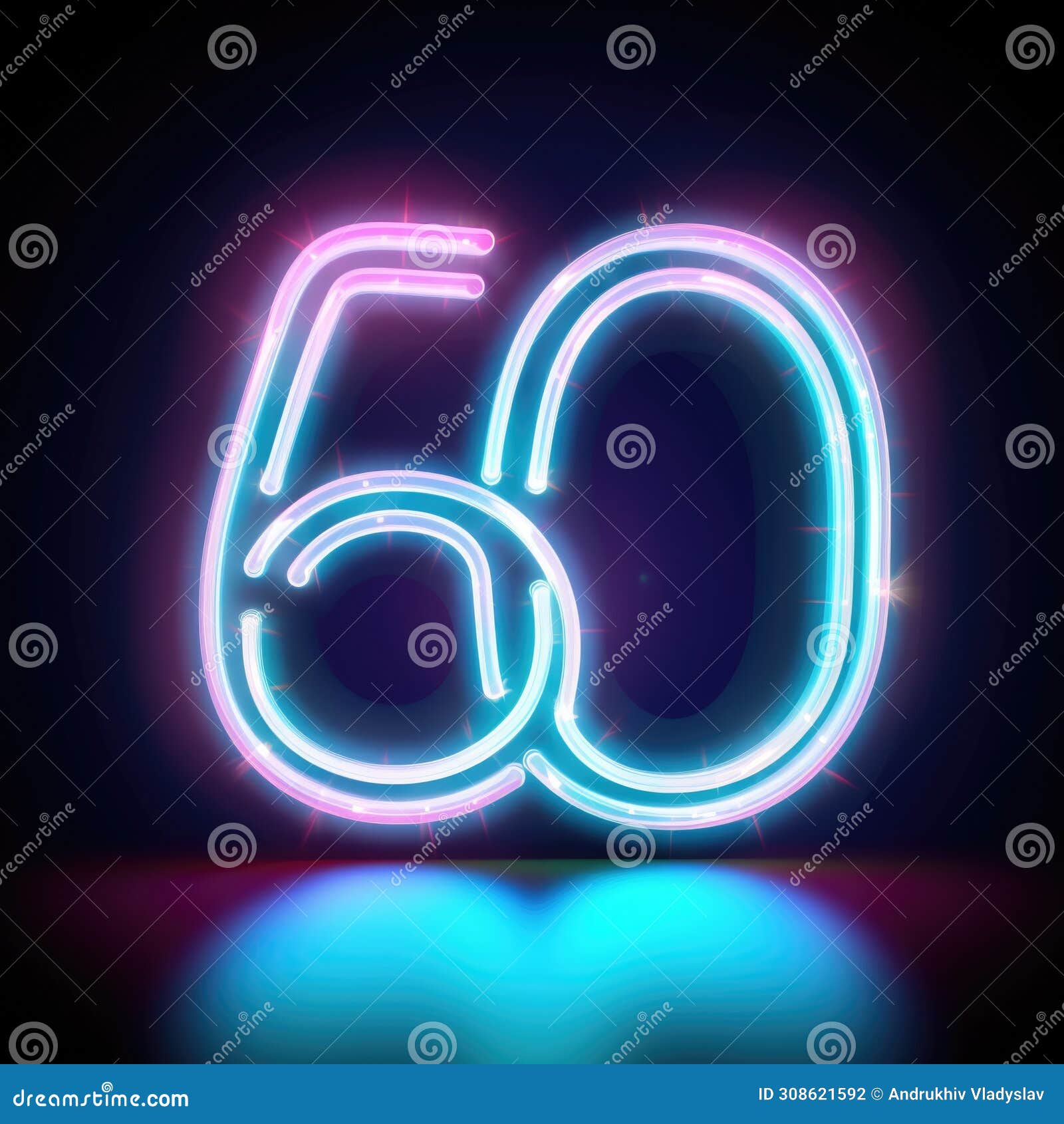 The Number 60. Neon Outline Icon with a Light Effect Stock Illustration ...