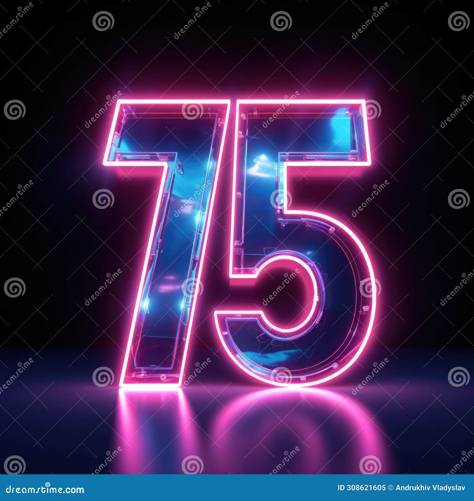 The Number 75. Neon Outline Icon with a Light Effect Stock Illustration ...