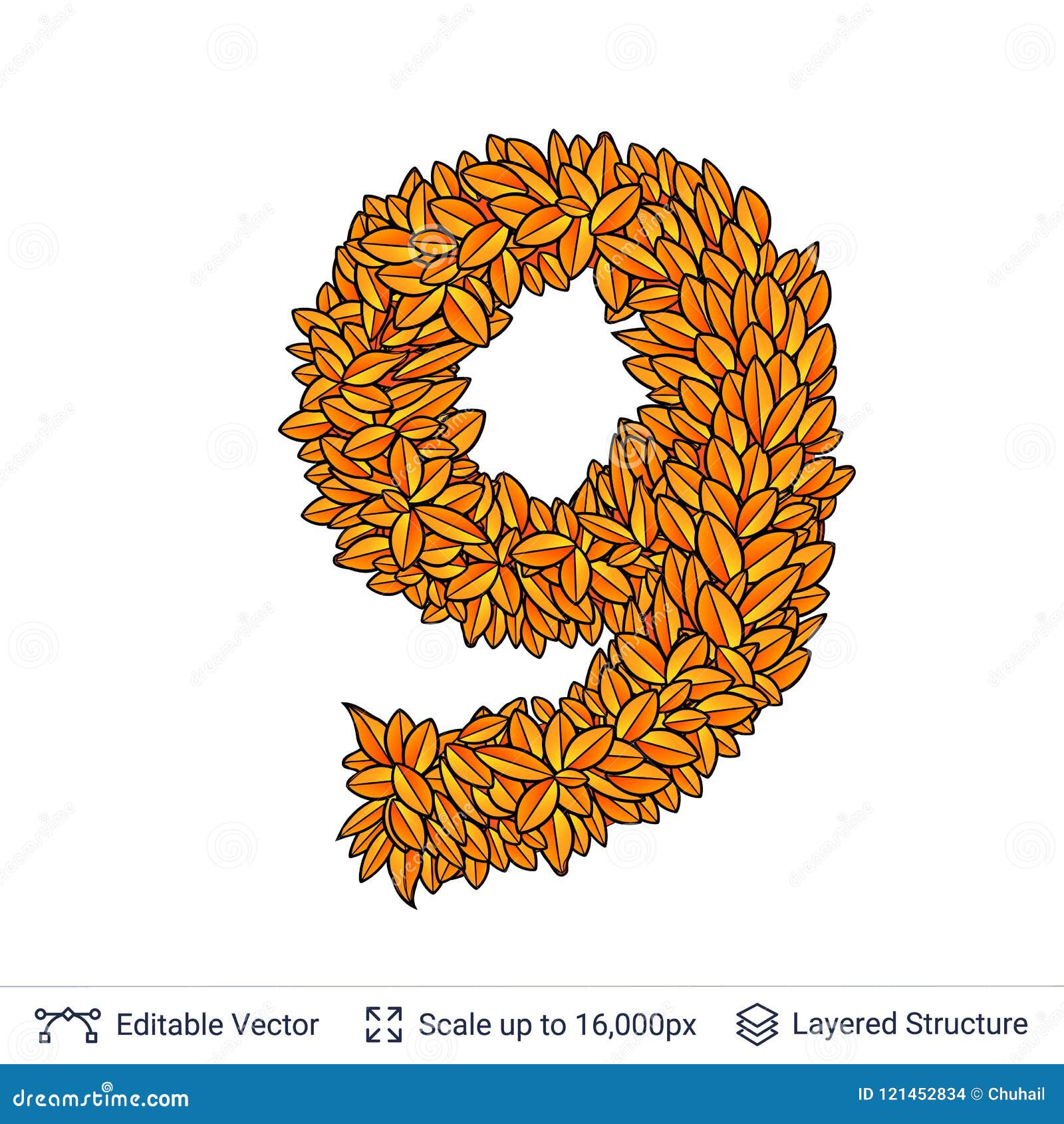 Number Nine of Autumn Leaves. Stock Vector - Illustration of number ...