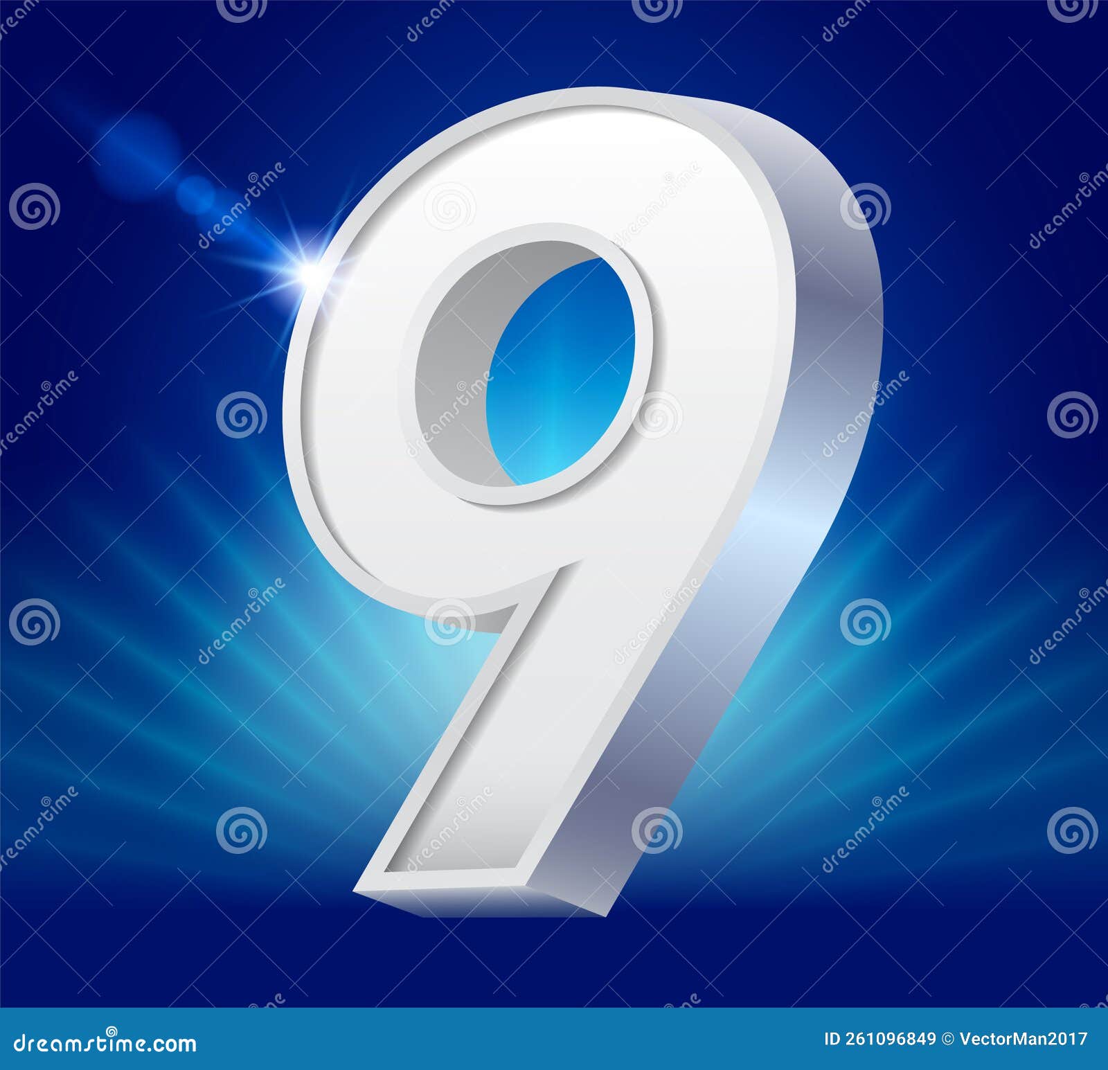 Number Nine on Blue Background Stock Vector - Illustration of isolated ...
