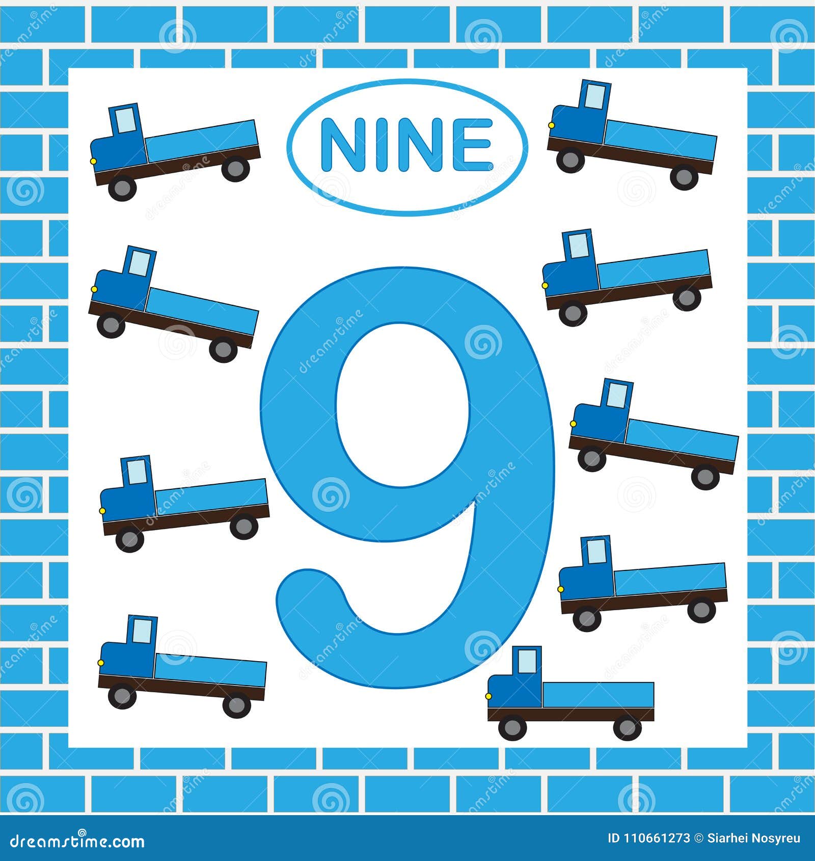 Number 9 Nine, Card. Learning Numbers with Transport, Truck Stock ... Number 9 Nine, Card. Learning Numbers with Transport, Truck Stock ...