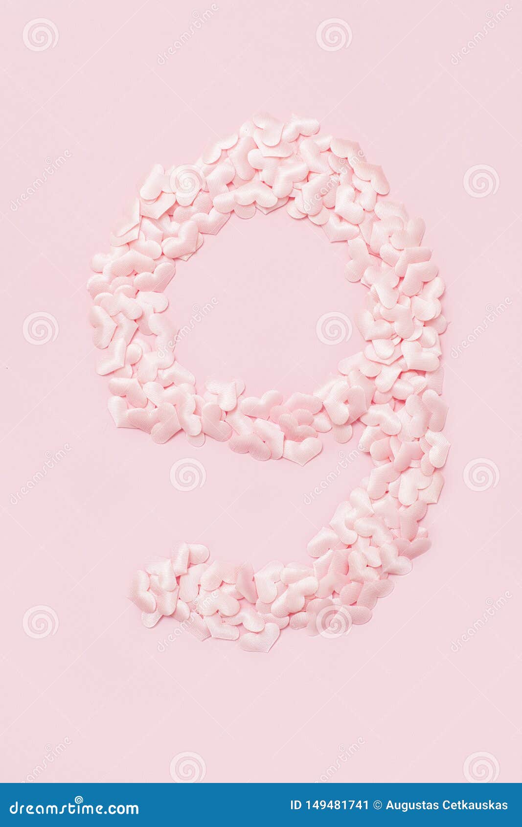 Number Nine Collected from Decorative Pink Hearts. Isolated on Pink ...
