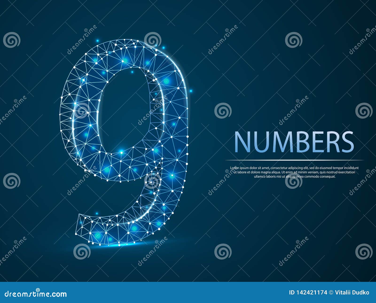 Number Nine 3D Low Poly Abstract Illustration.Vector Digit 9 Wireframe ...